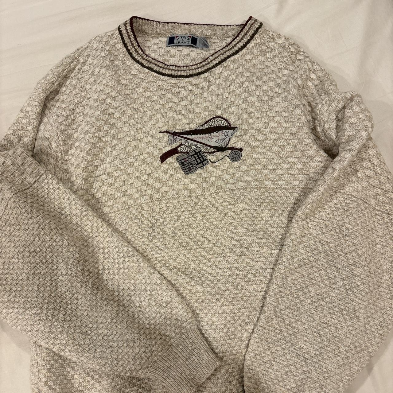 Vintage sweater find: unique embroidered fish... - Depop