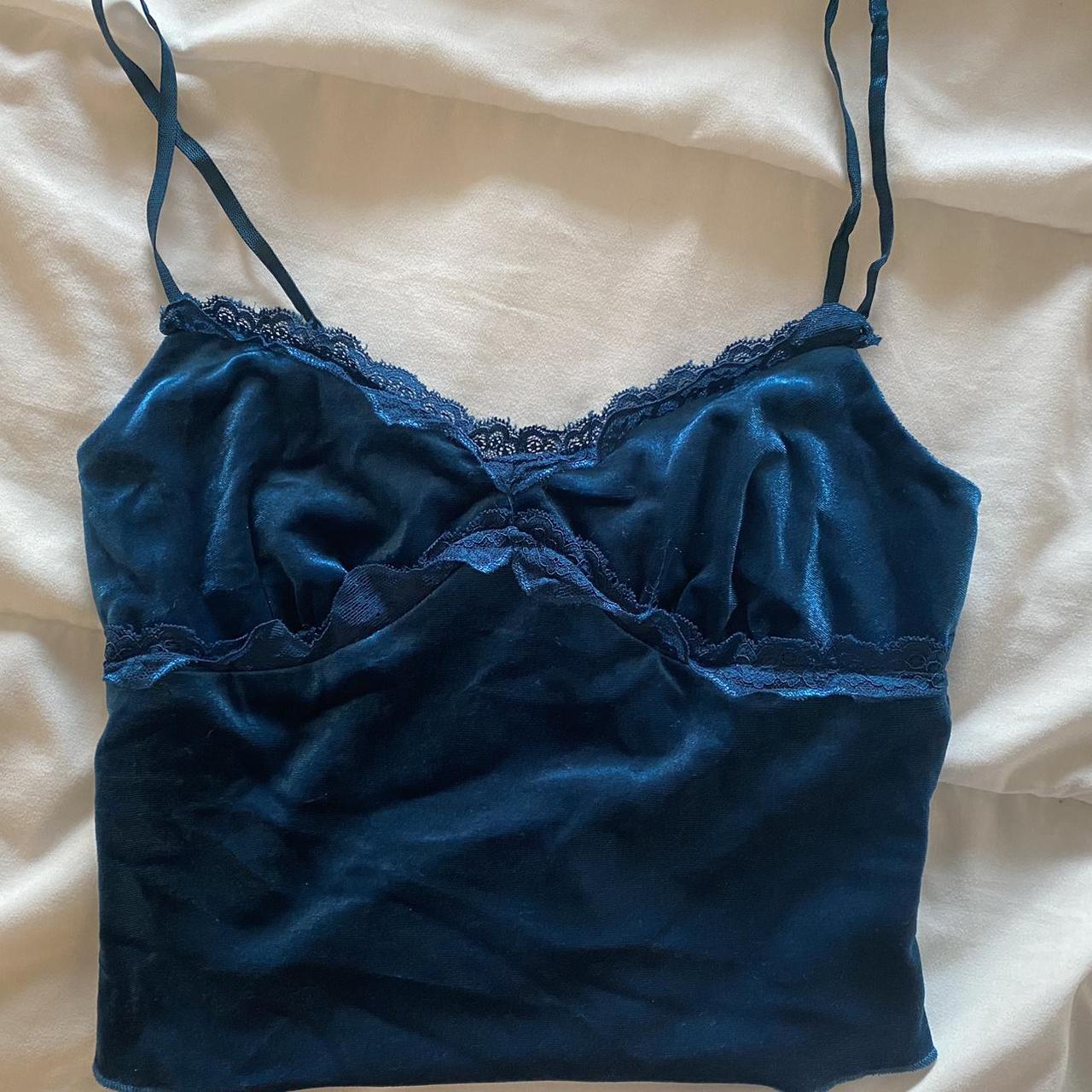 Shein royal blue velvet top (never worn) super cute... - Depop