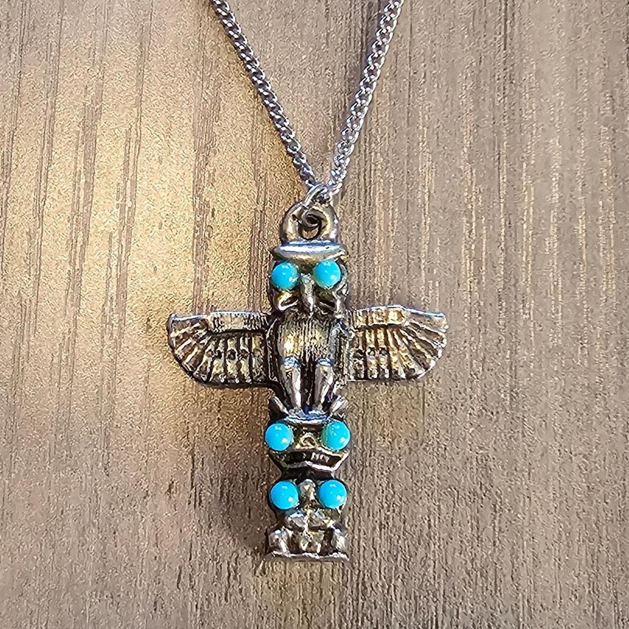 Vintage Silver Winged Totem Pole Bird Pendant... | Depop