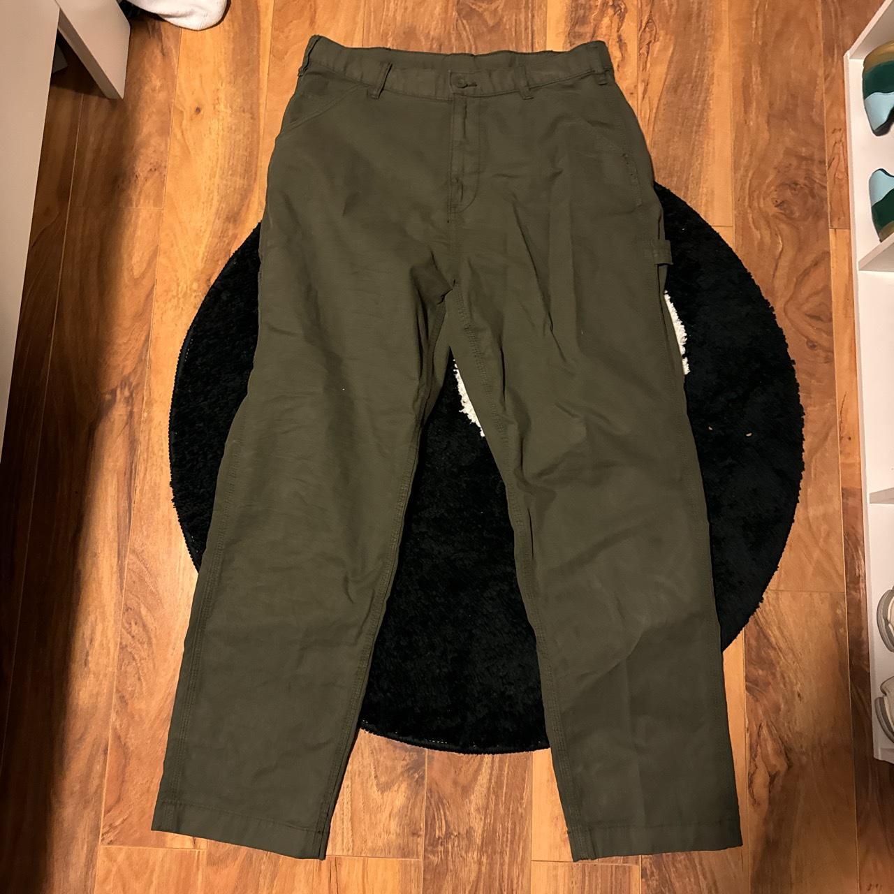 Uniqlo Olive Green carpenter pants Size Medium... - Depop