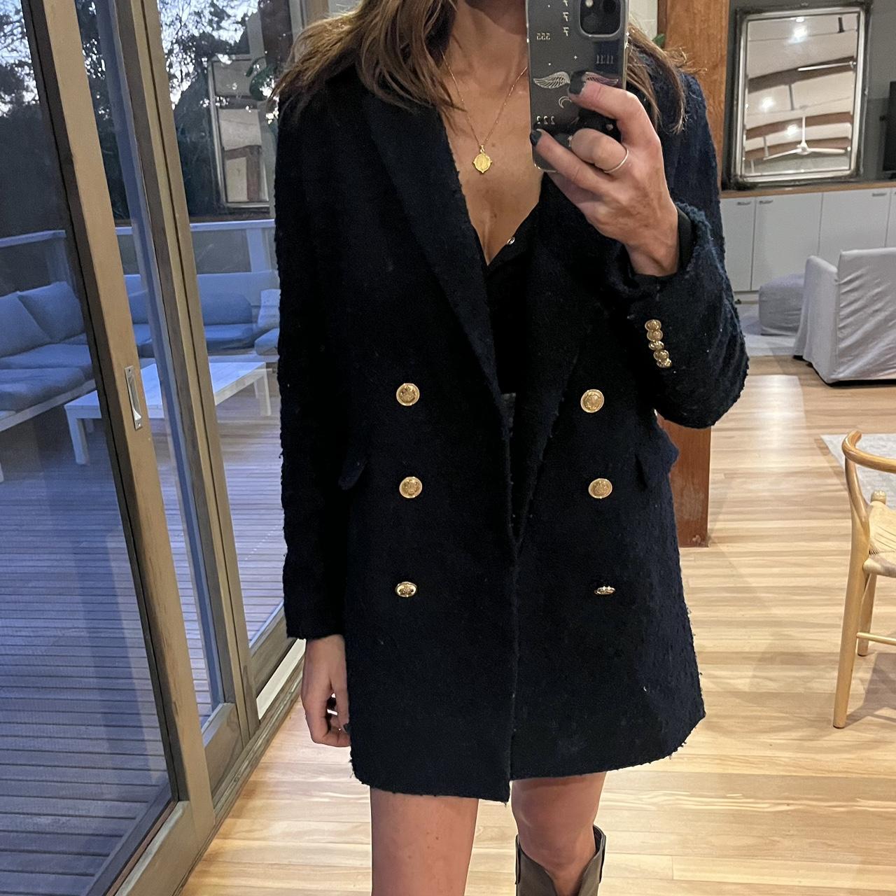 Decjuba coat midnight blue gold buttons size 12 - Depop