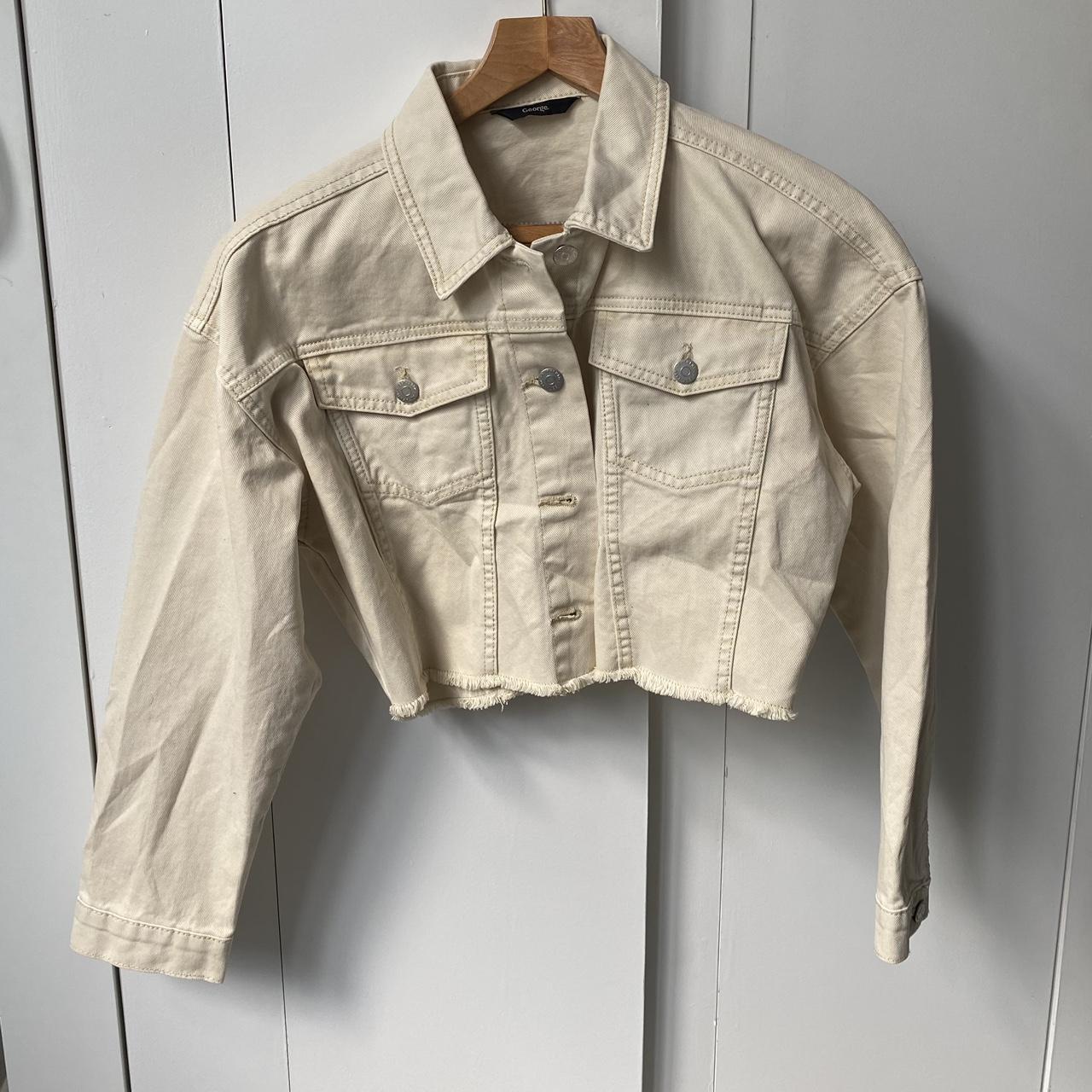 Cropped cream denim jacket. Goes with a cargo skirt.... - Depop