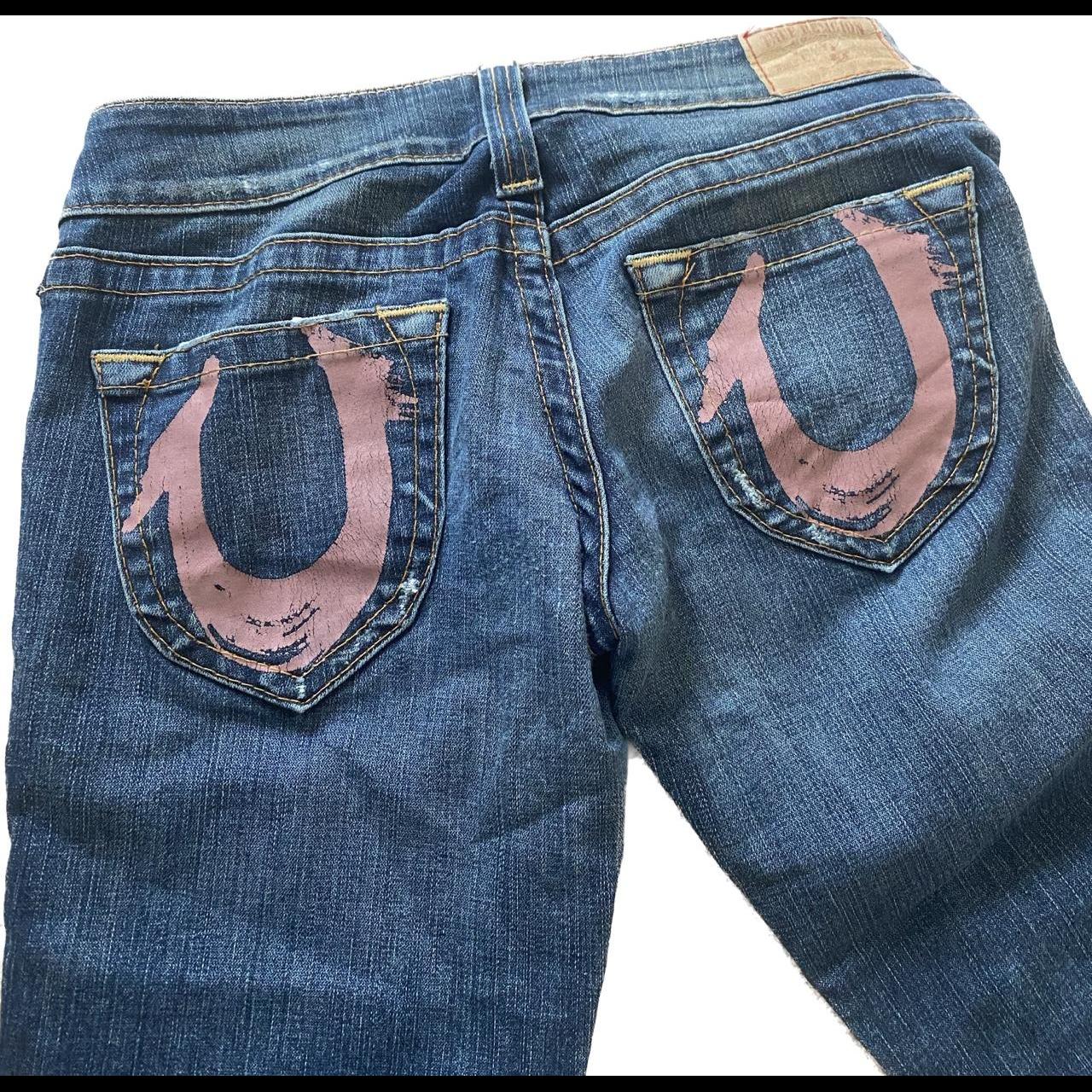TRUE RELIGION JEANS with pink pocket detail... - Depop