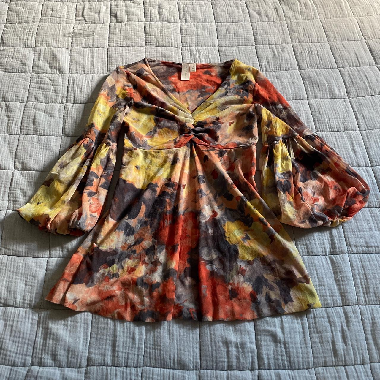 vintage y2k floral mesh top with bell sleeves, so... - Depop