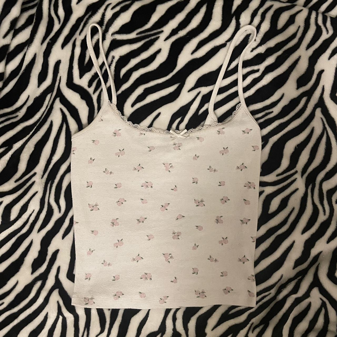 coquette supre white pink flower tank top babydoll... - Depop