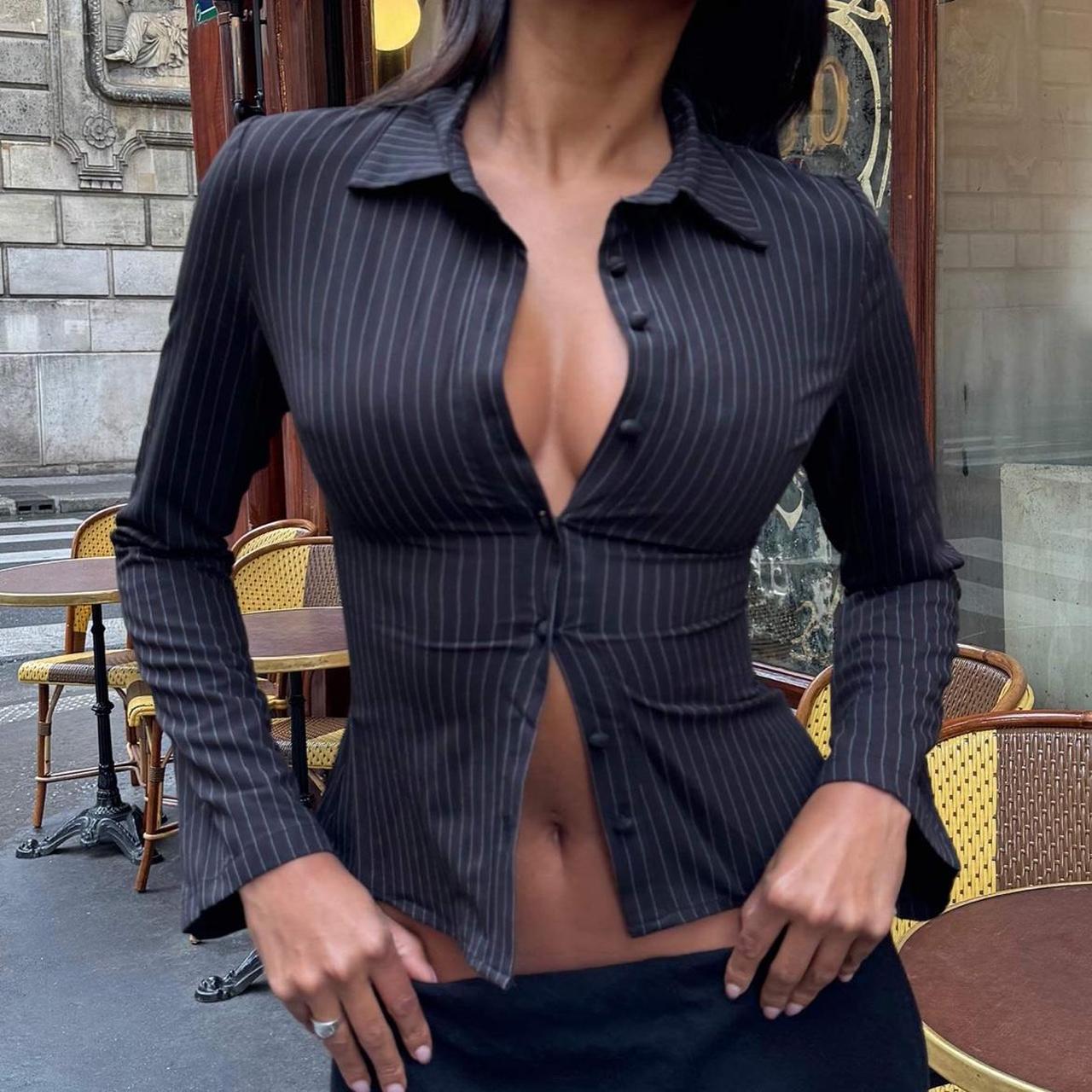 Princess Polly Anni Stripe Shirt Pinstripe Size... | Depop