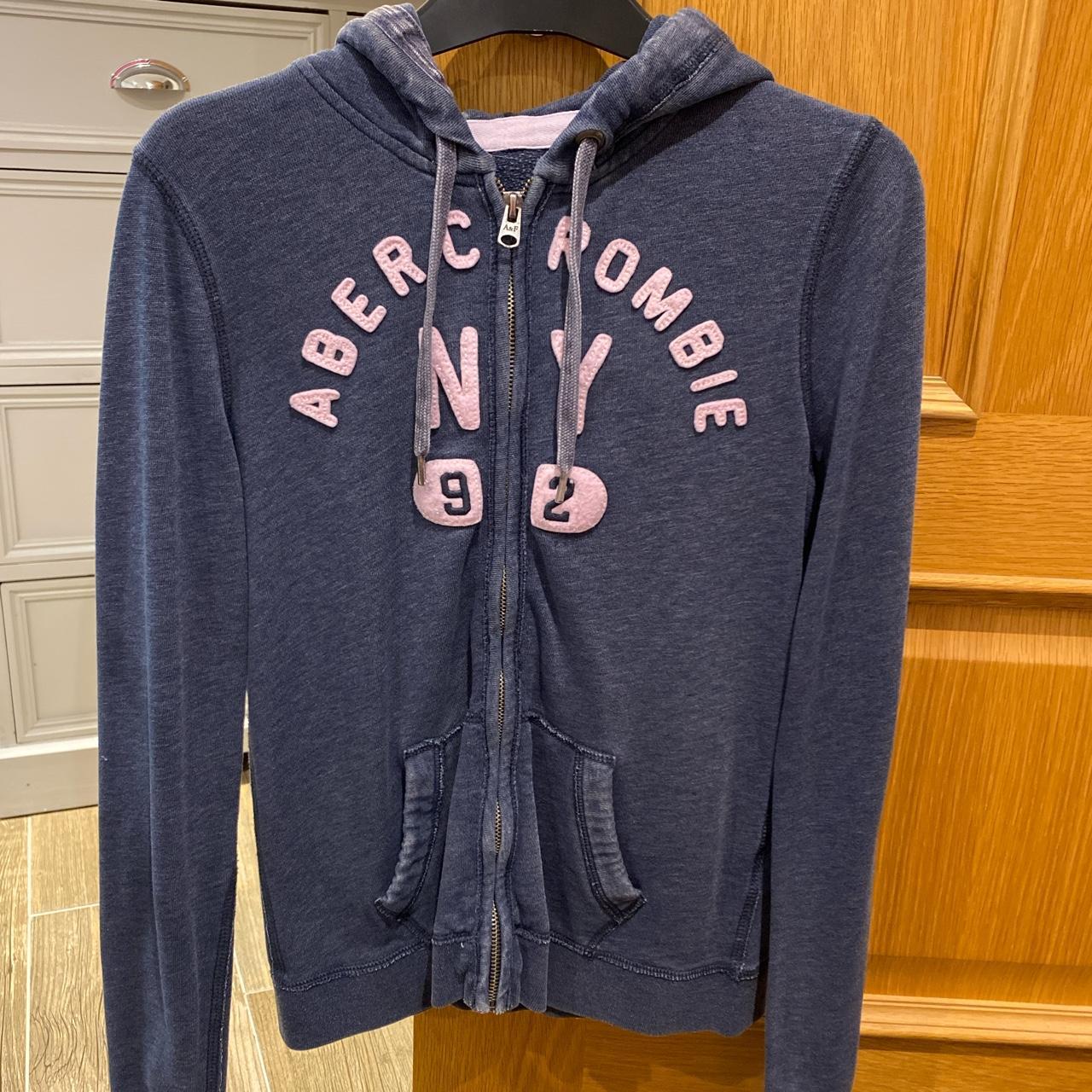 Abercrombie & Fitch Women's Navy and Pink Hoodie | Depop
