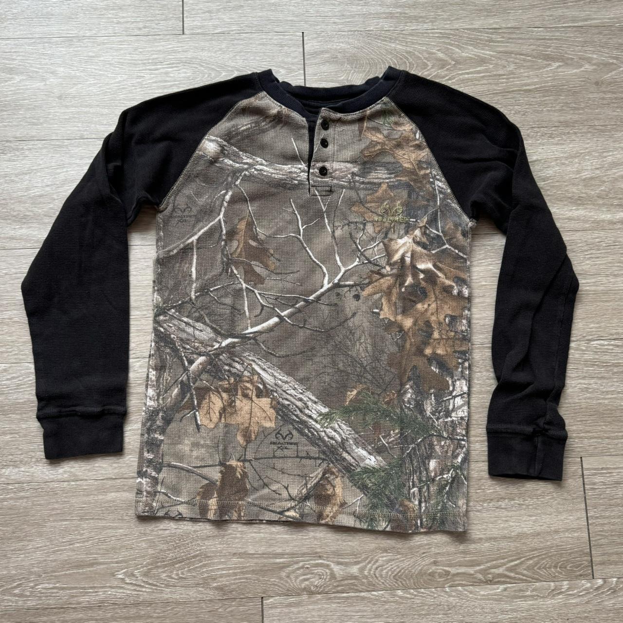 Realtree camo long sleeve shirt in black and green... - Depop