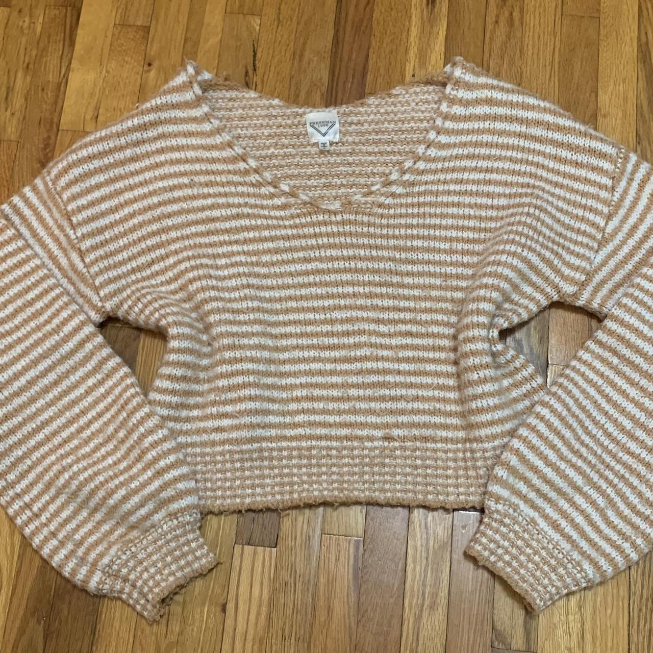 Super soft, cropped sweater with white and orange... - Depop
