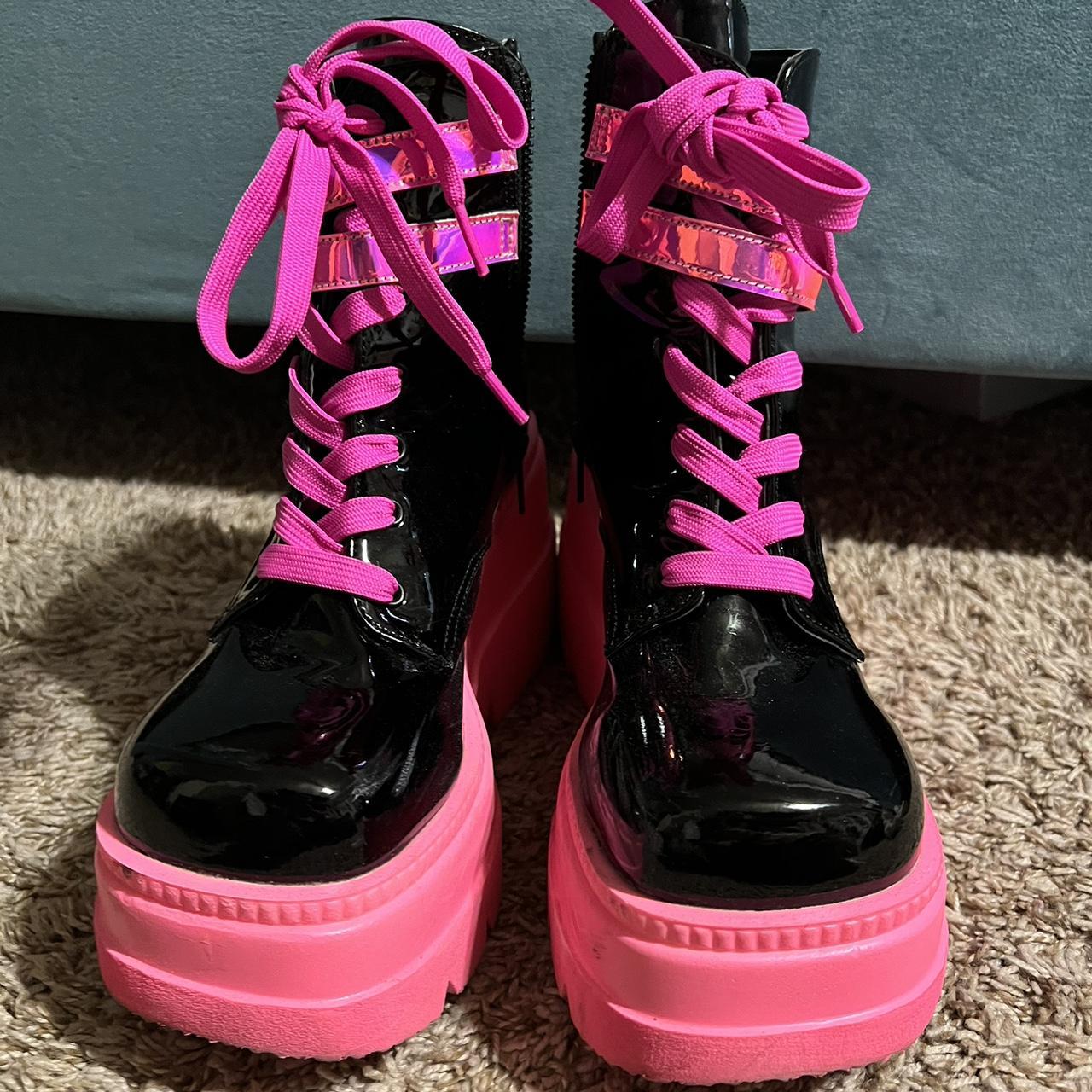 black patent-uv neon pink demonia shaker-52! barely... - Depop