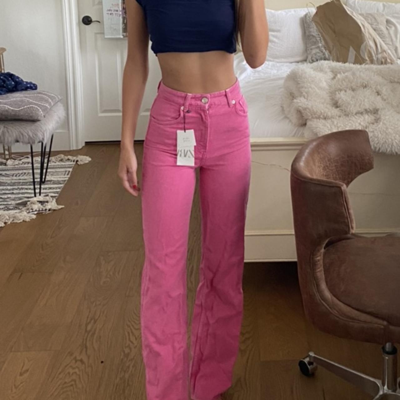 Brand new high waisted pink full length Zara jeans.... - Depop