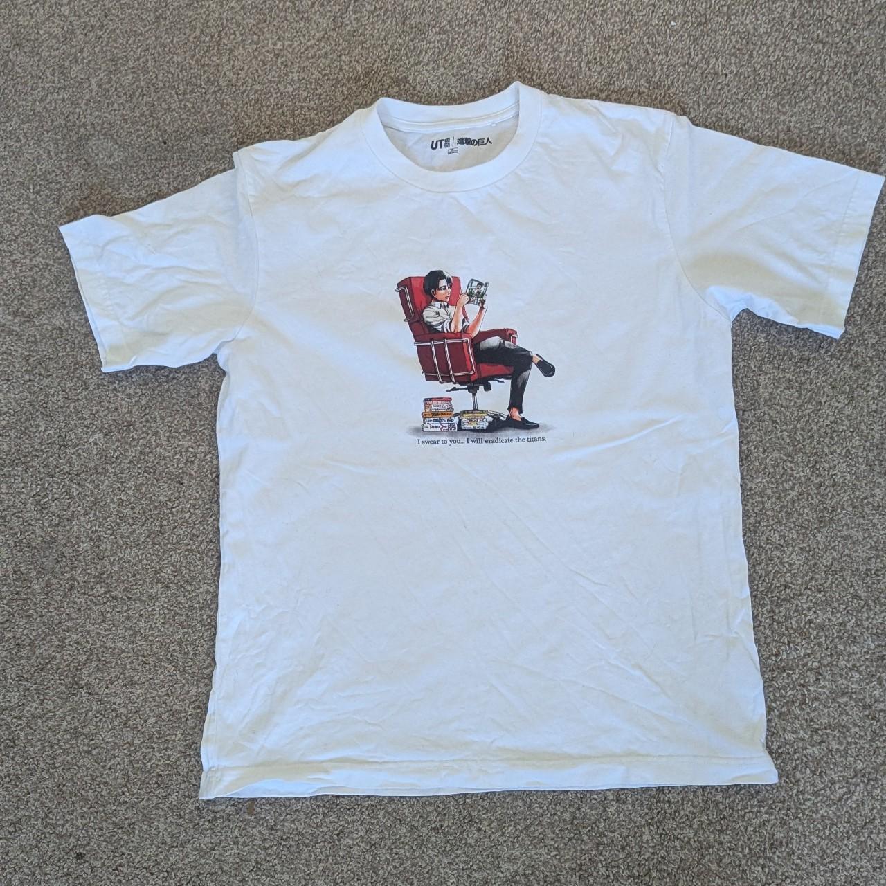 Uniqlo attack on titan t shirt Levi Ackerman size... | Depop
