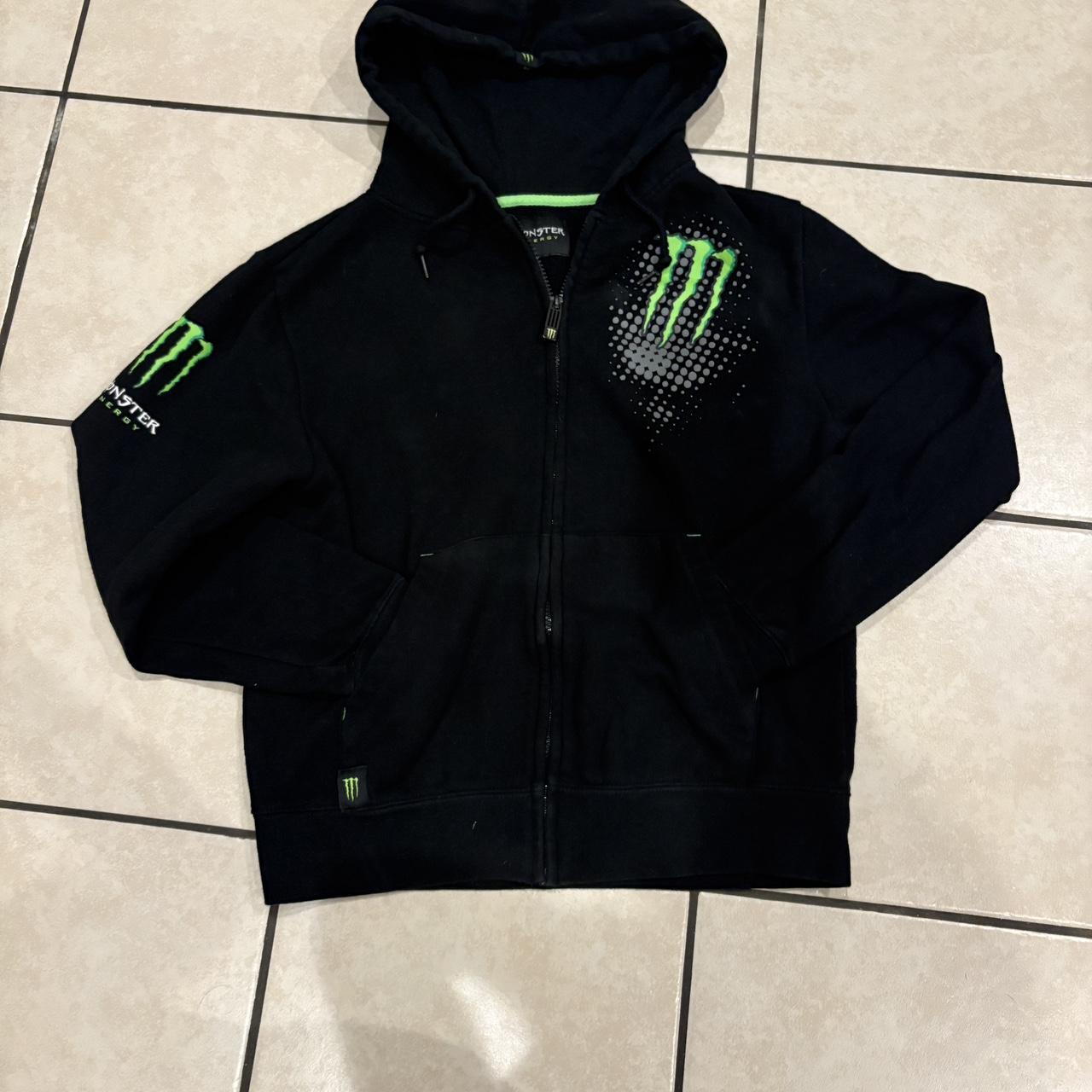 y2k grail Black Monster Energy zip-up hoodie size M... | Depop