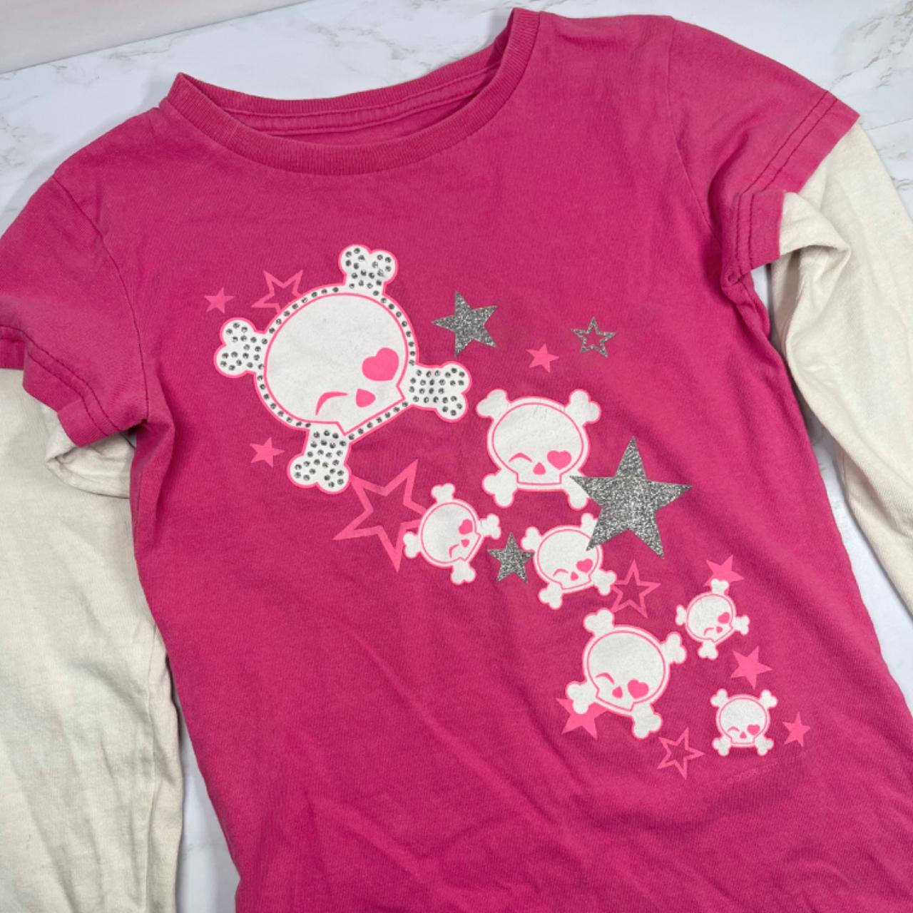 Hot pink and white Pop Candy long sleeve twofer top... - Depop