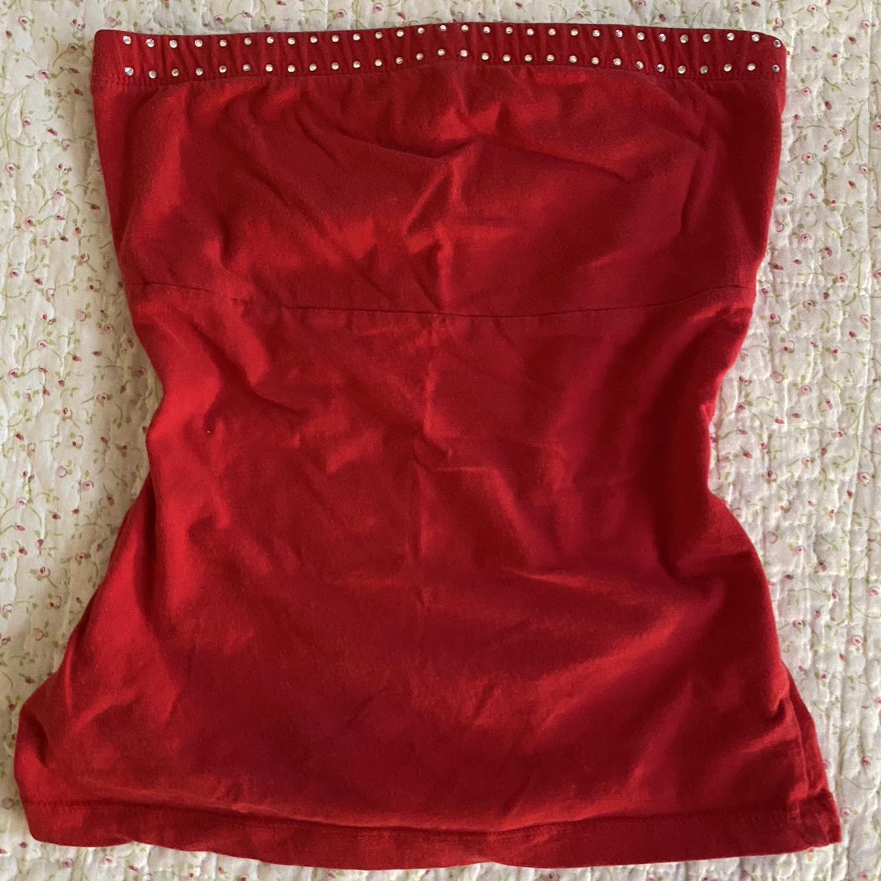 y2k nice fitting red tube top with rinestones ️ ver... - Depop