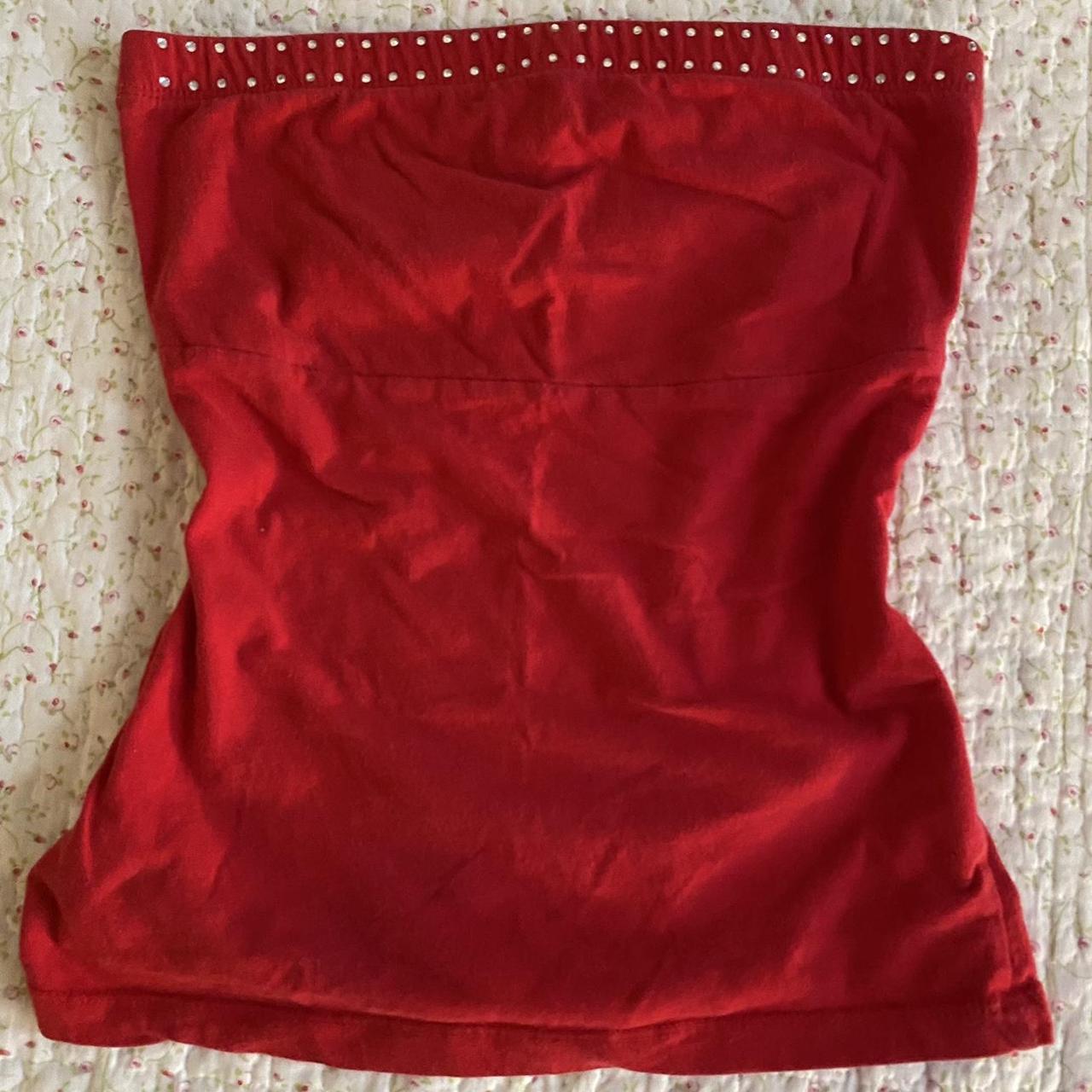y2k nice fitting red tube top with rinestones ️ ver... - Depop
