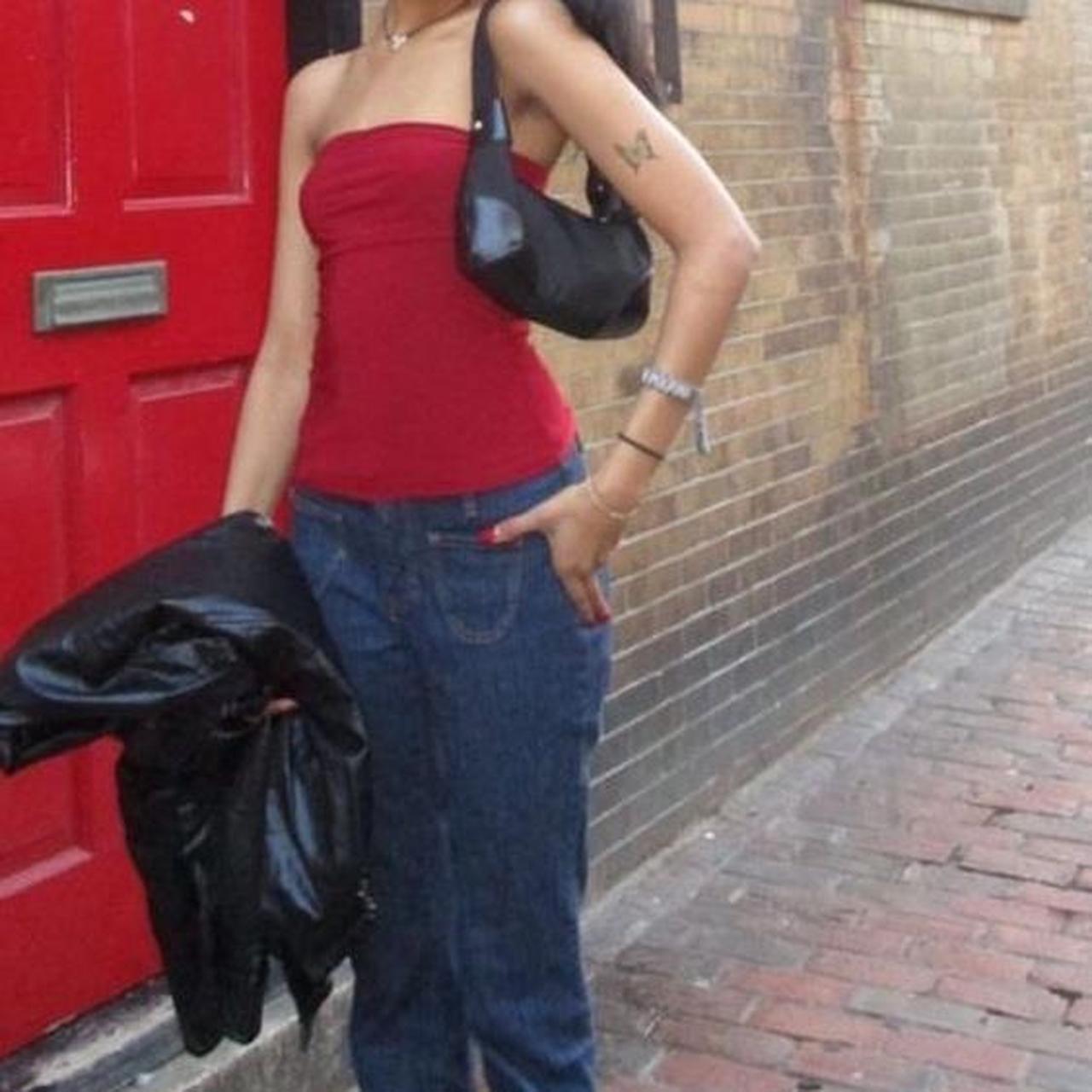 y2k nice fitting red tube top with rinestones ️ ver... - Depop