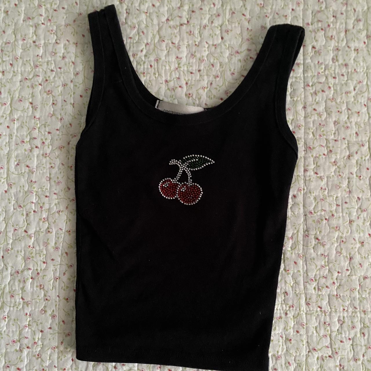cute black cherry tank top 🍒 size-xs brand-... - Depop