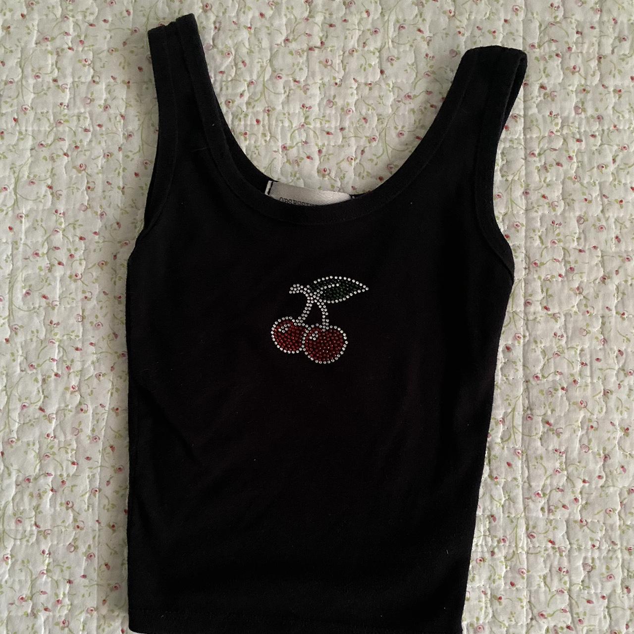 cute black cherry tank top 🍒 size-xs brand-... - Depop