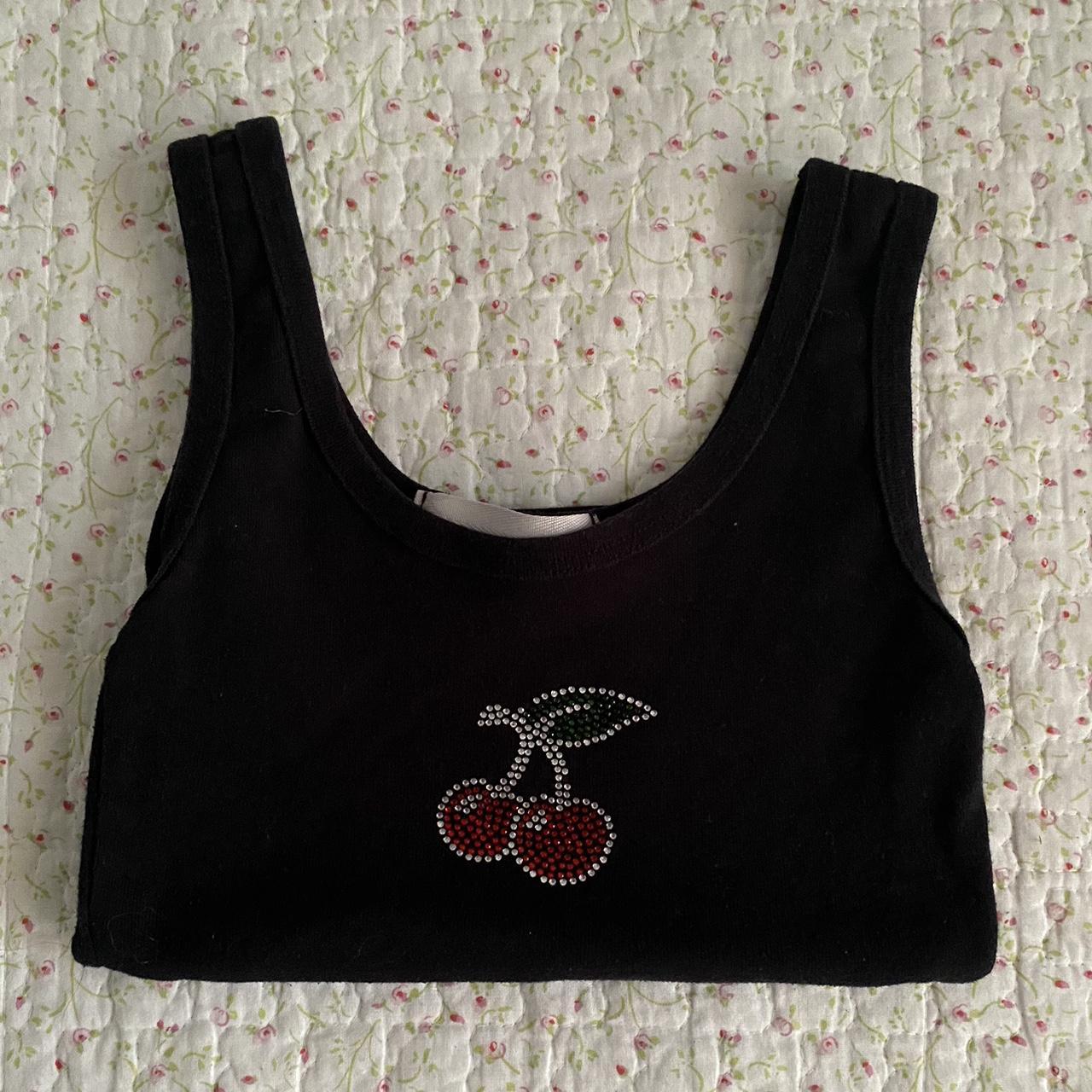 cute black cherry tank top 🍒 size-xs brand-... - Depop