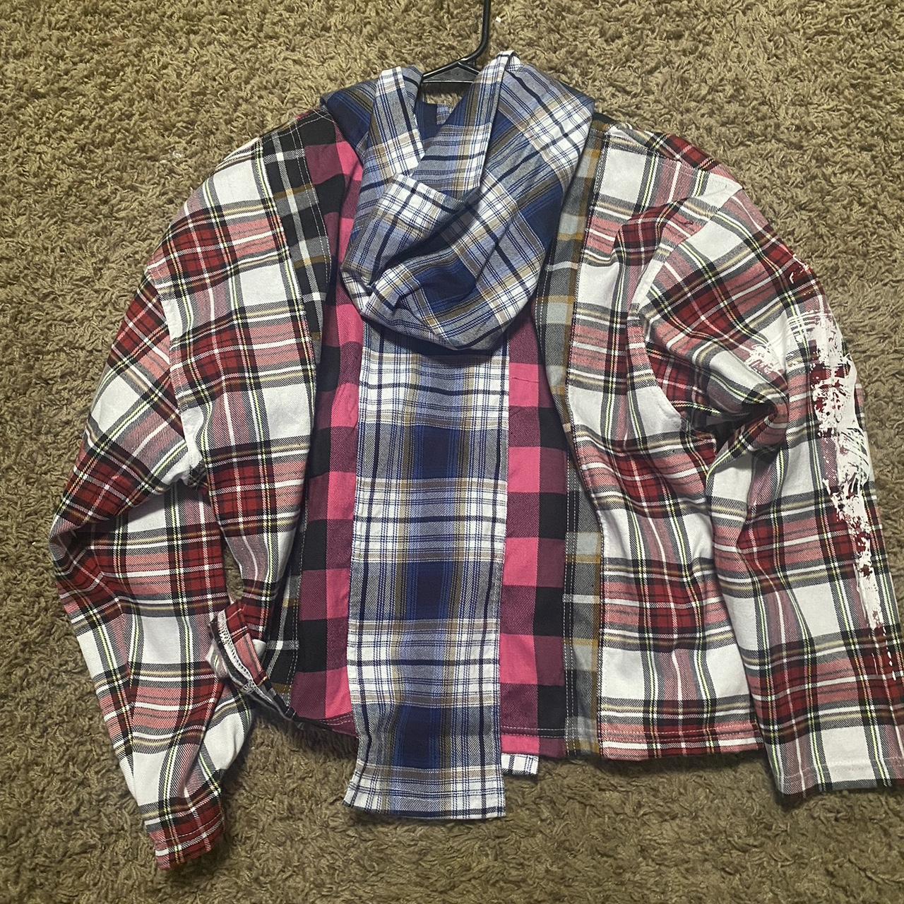Multi-coloured patchwork flannel jacket... | Depop