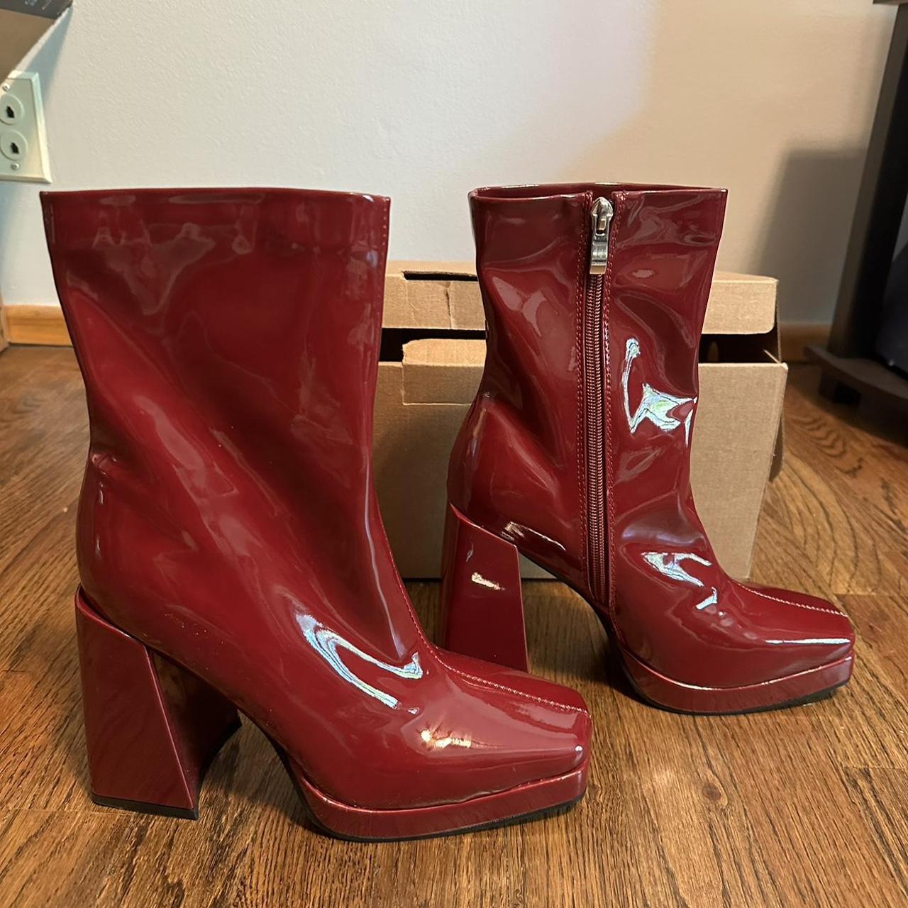Dark Red Heeled Sock Boot BRAND NEW, NEVER... - Depop