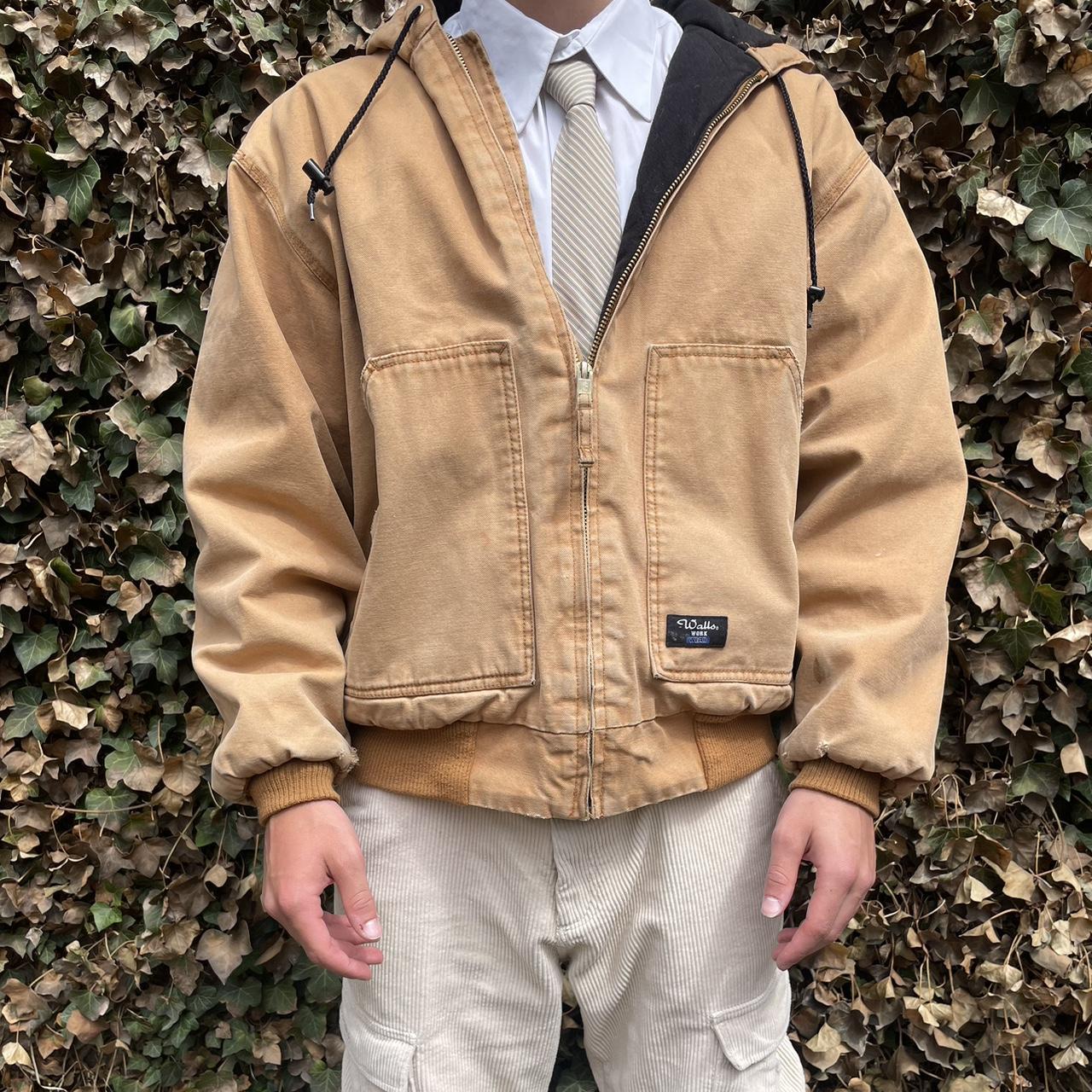 2000s’ vintage workwear jacket Boxy fit Faded... | Depop