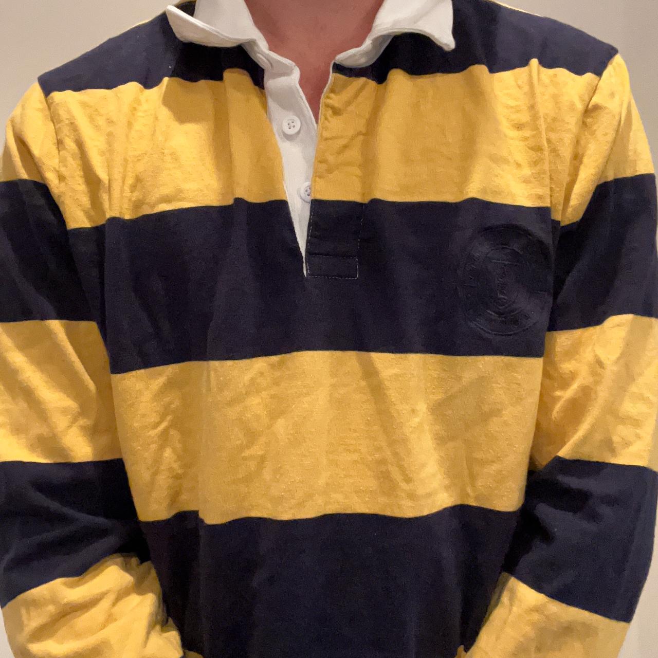 American Eagle Rugby shirt Blue and Yellow Men's... | Depop