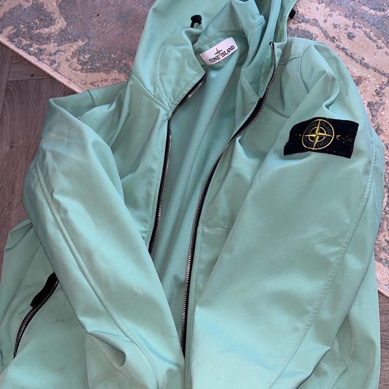 Small light blue stone island soft shell Jacket.... - Depop