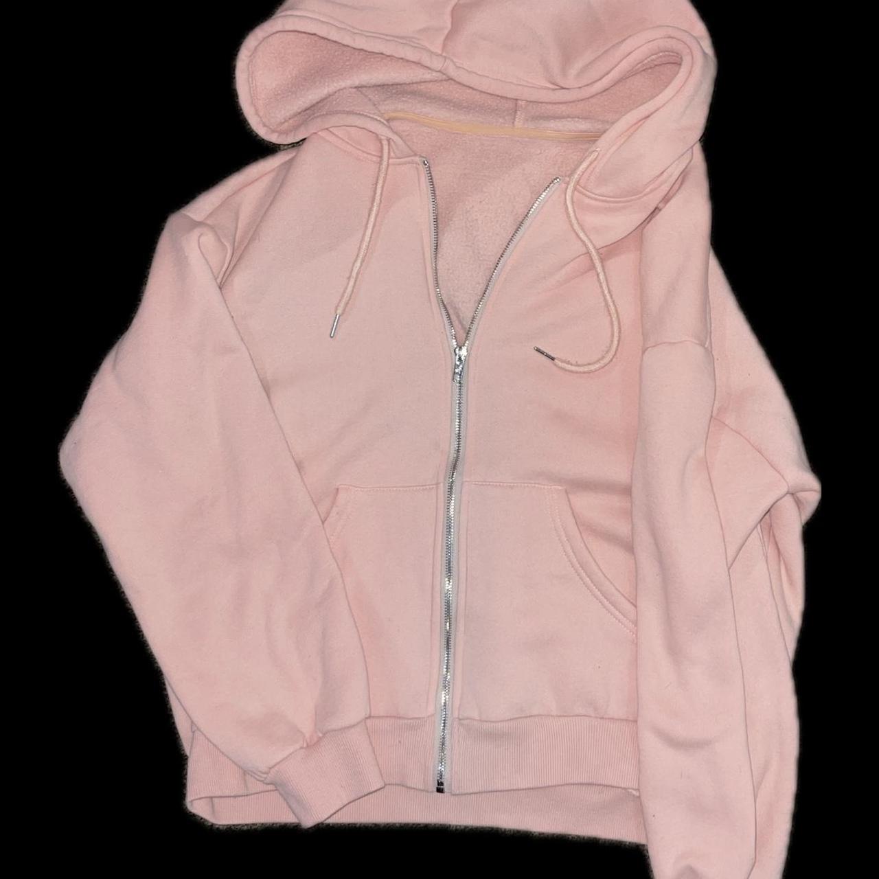 light pink zip up hoodie - size unknown - fits like... - Depop