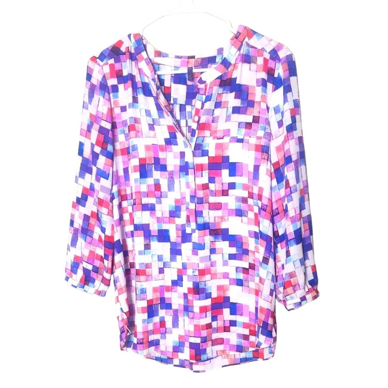 Multi colored lightweight print blouse by not your... - Depop