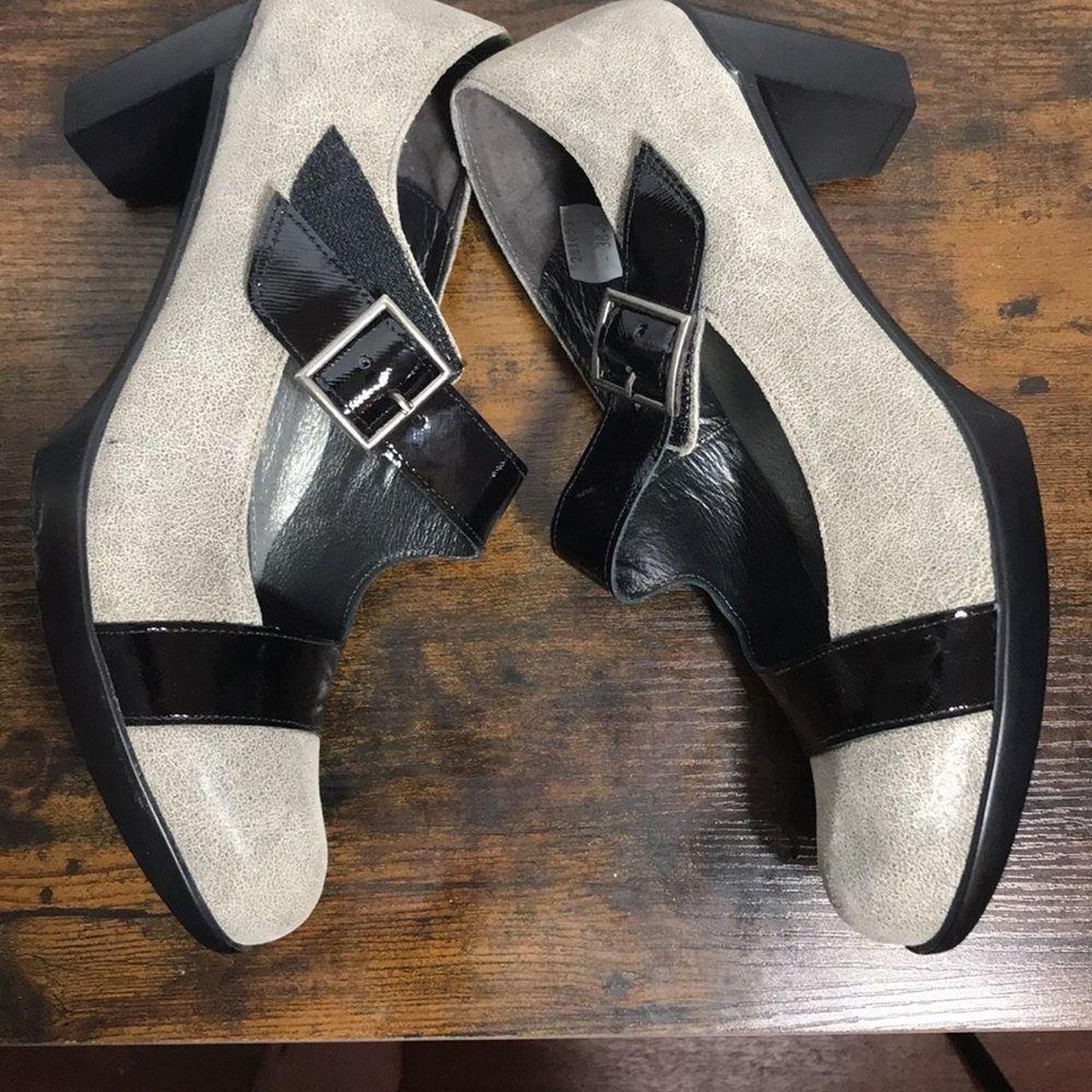 NAOT Brava Mary Jane Gray Suede and Black Patent... | Depop