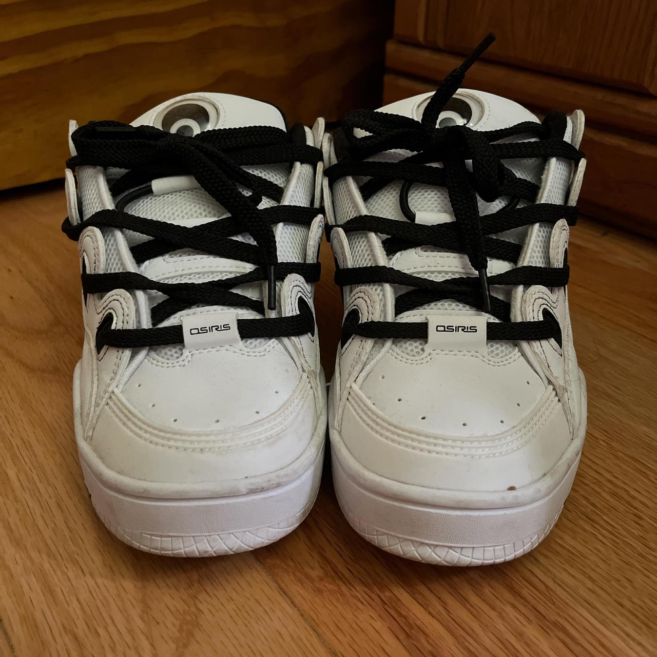 OSIRIS white and black chunky trainers in size 7... - Depop