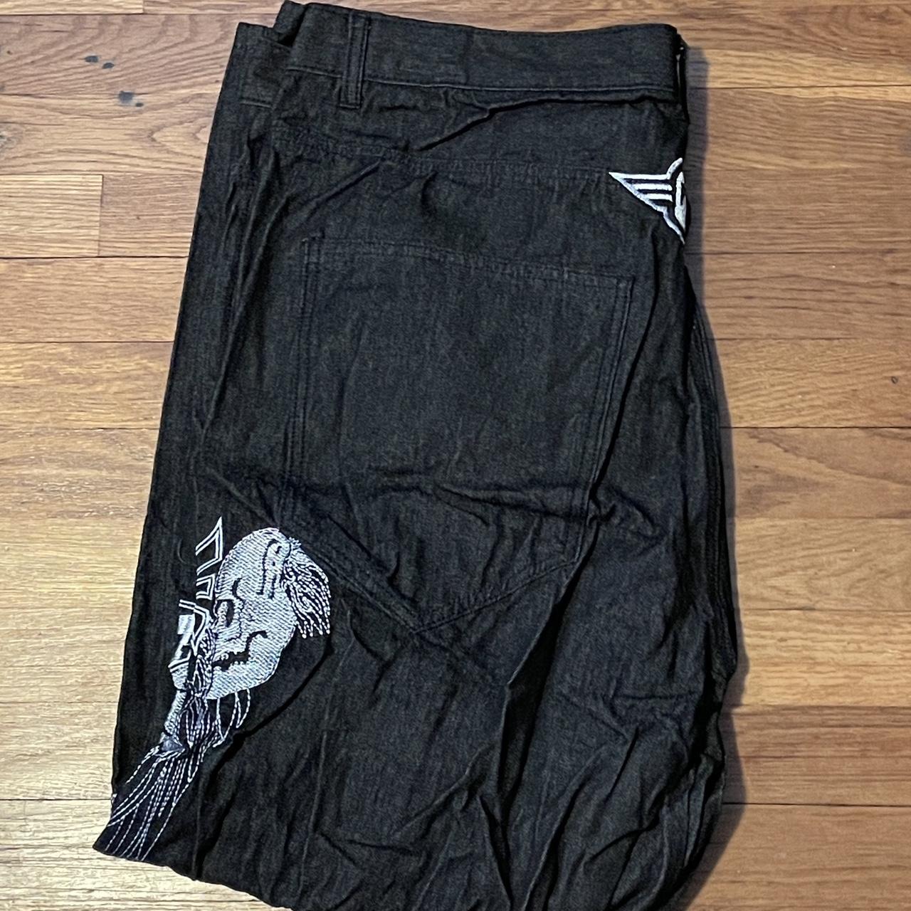 game time black baggy jeans with designs size... - Depop