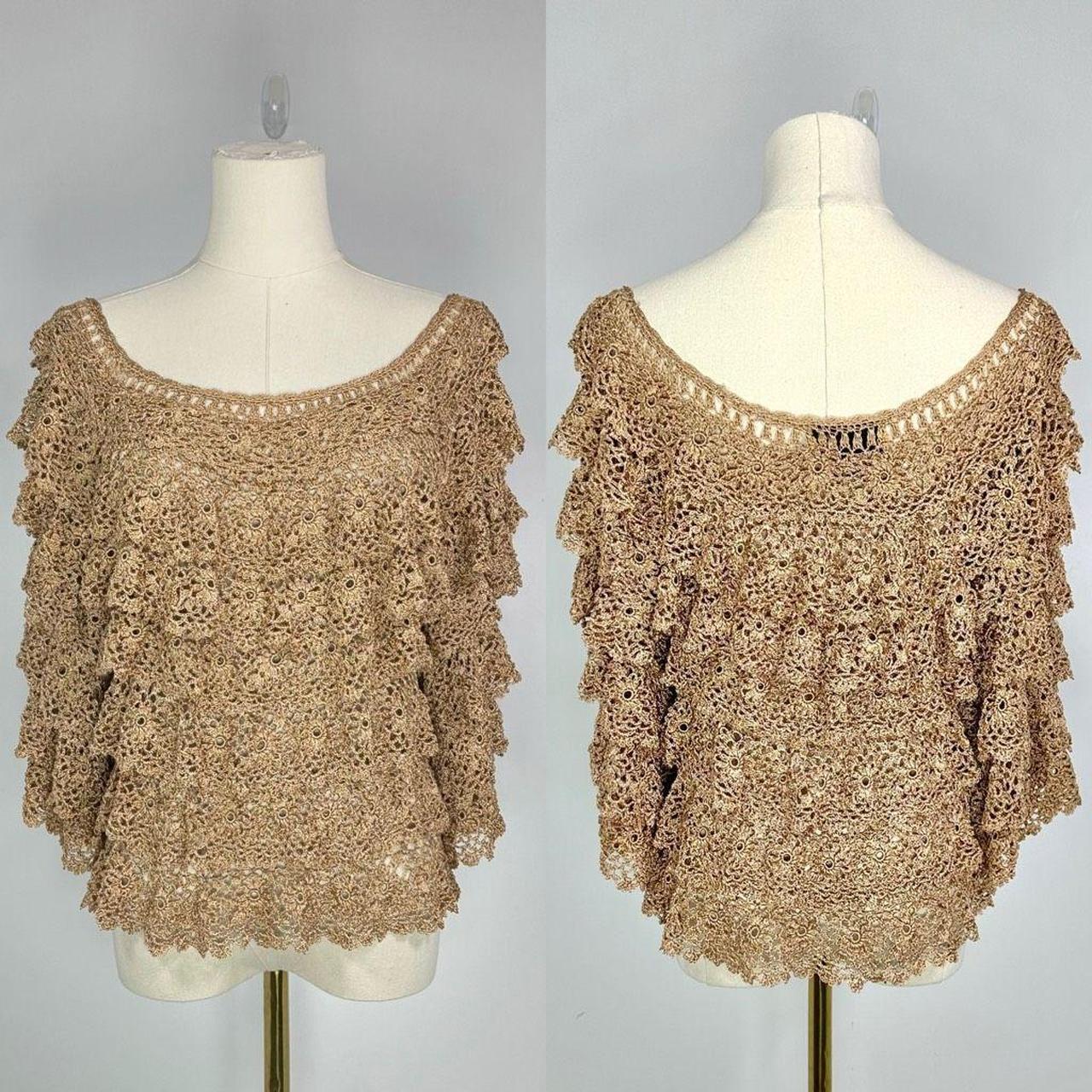 Aris.A Beige Rayon Seven Layer Crochet Ruffled... - Depop
