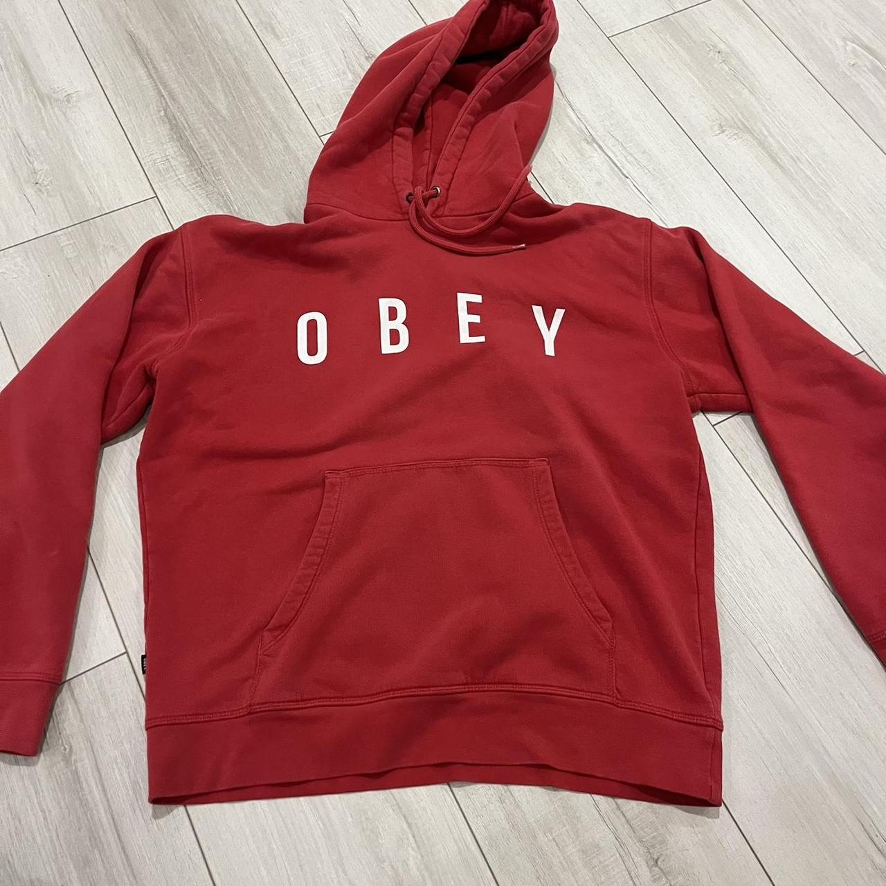 red obey vintage hoodie size small - Depop