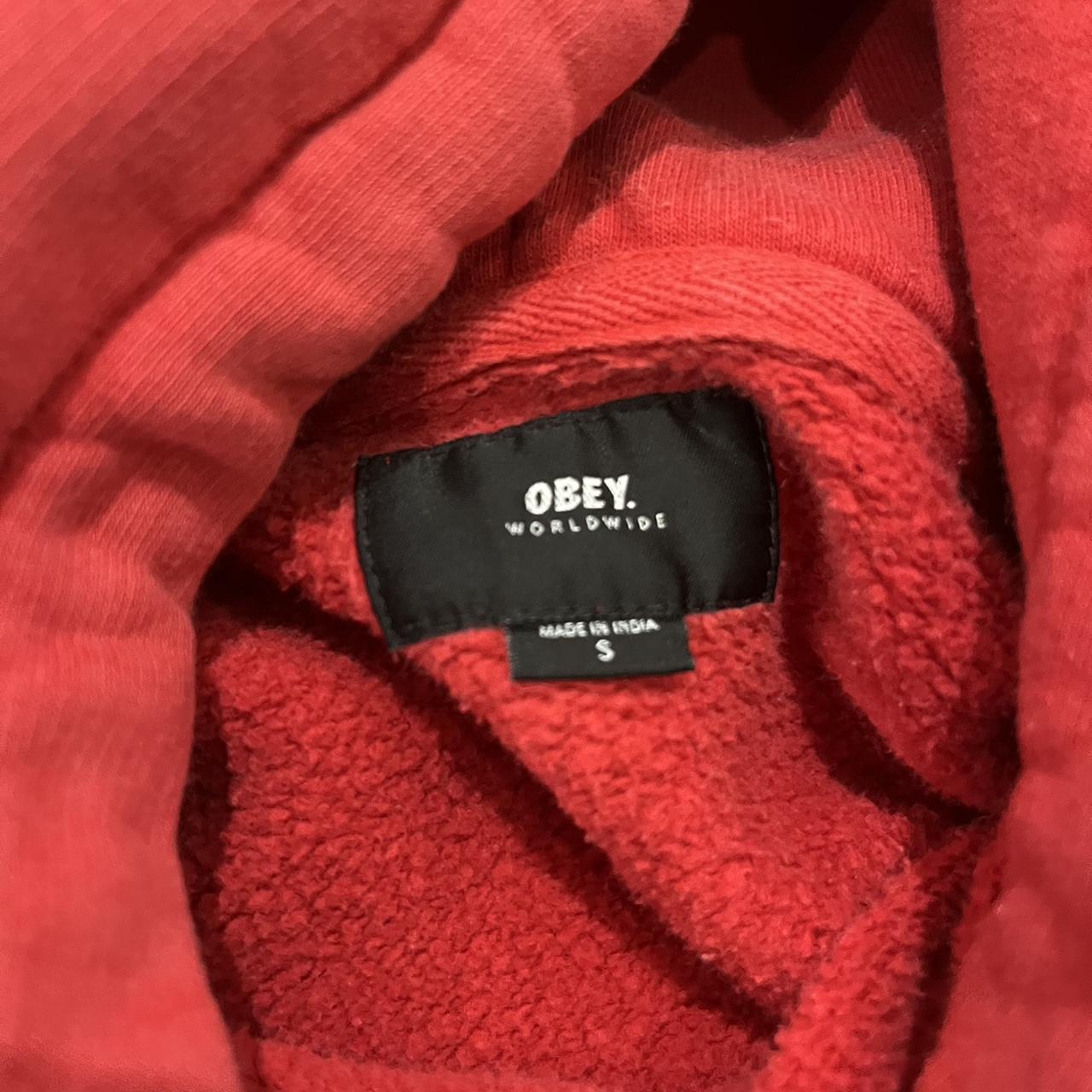 red obey vintage hoodie size small - Depop