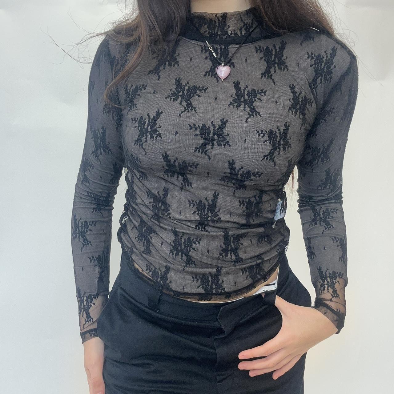Cute mesh lace long sleeve top 🌞 Size 6/8 Pit... - Depop