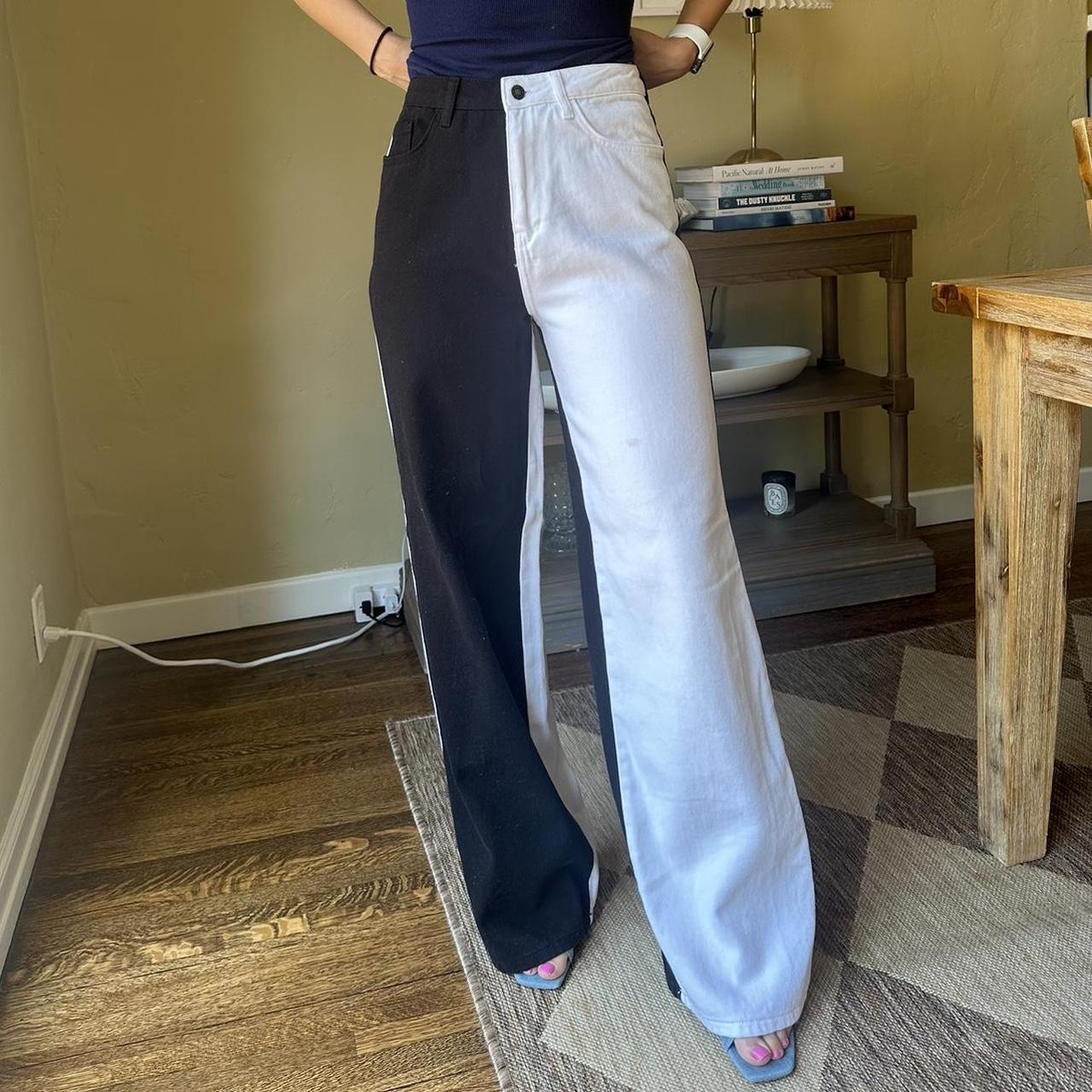 Black and white split leg, wide leg jeans. NWT.... - Depop