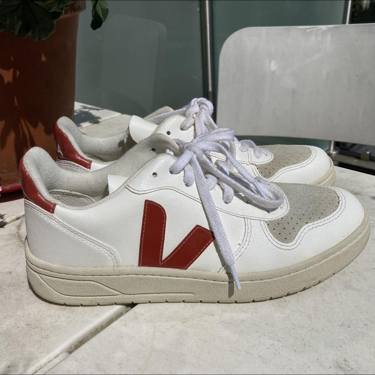 Veja Women's White and Red Trainers | Depop