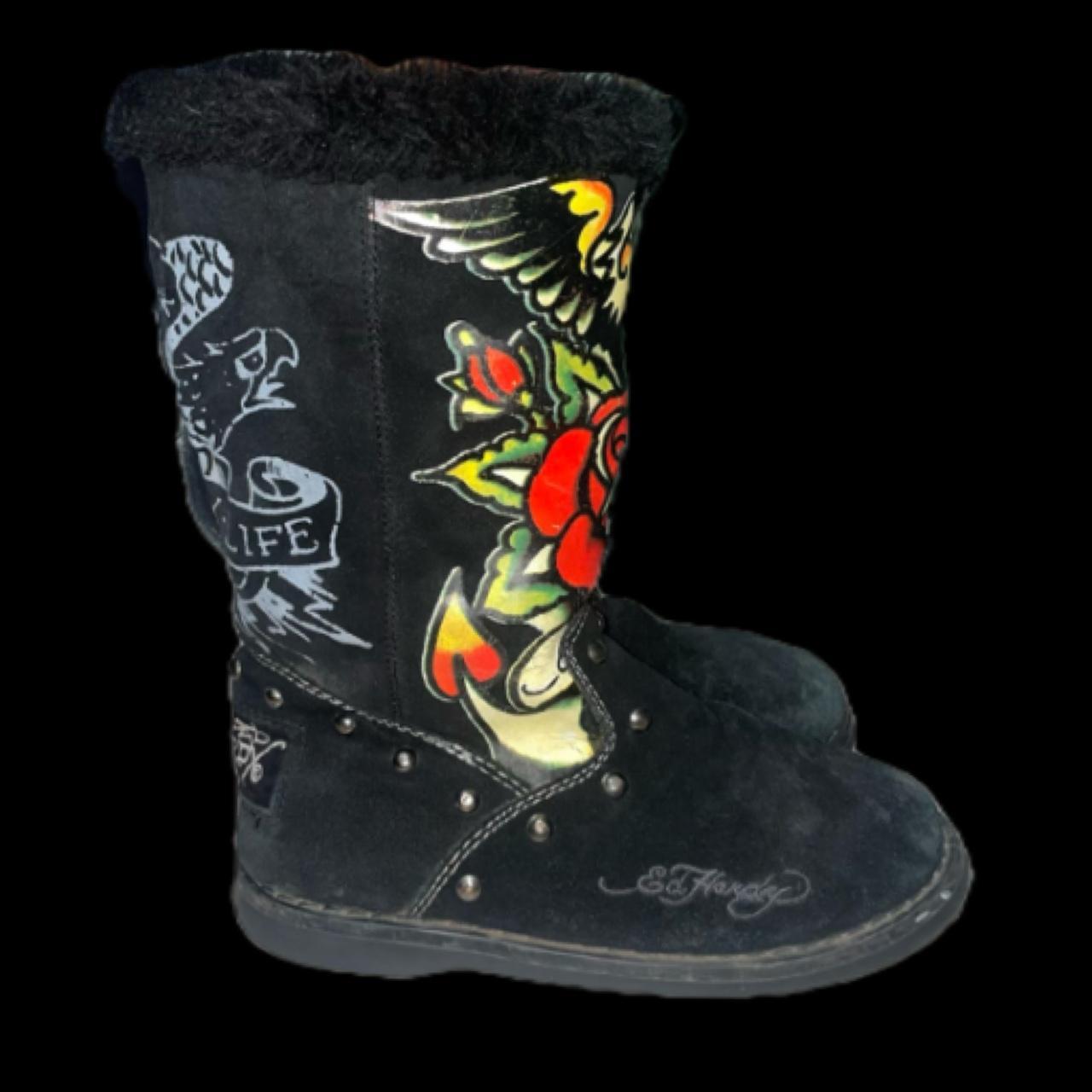 Ed Hardy Fur Ugg type Boots Size: 6 or a... - Depop