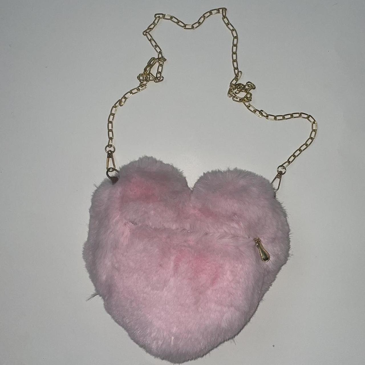 Pink plush heart purse. The perfect statement piece!... - Depop