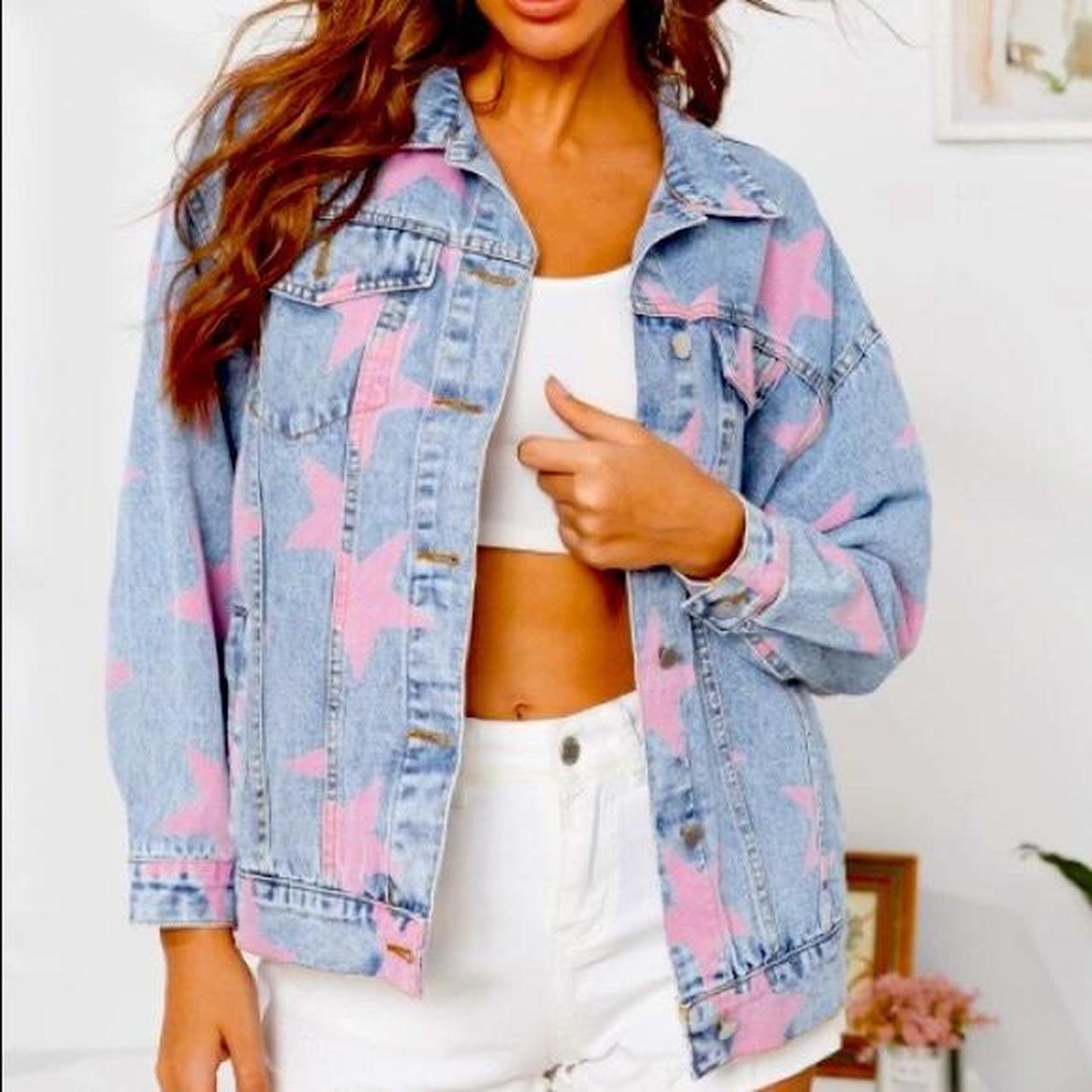 Pink star denim jacket. Perfect for fall! 🩷🍂 #jacket... - Depop