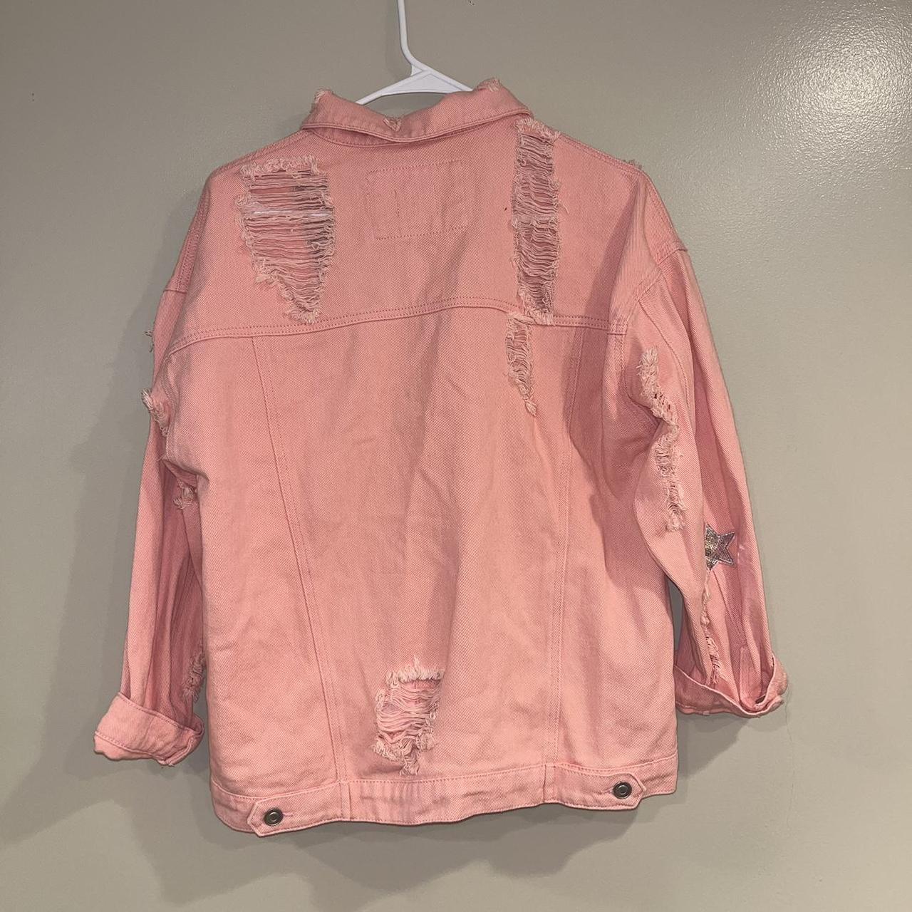 Pink denim jacket with silver stars. So cute for a... - Depop