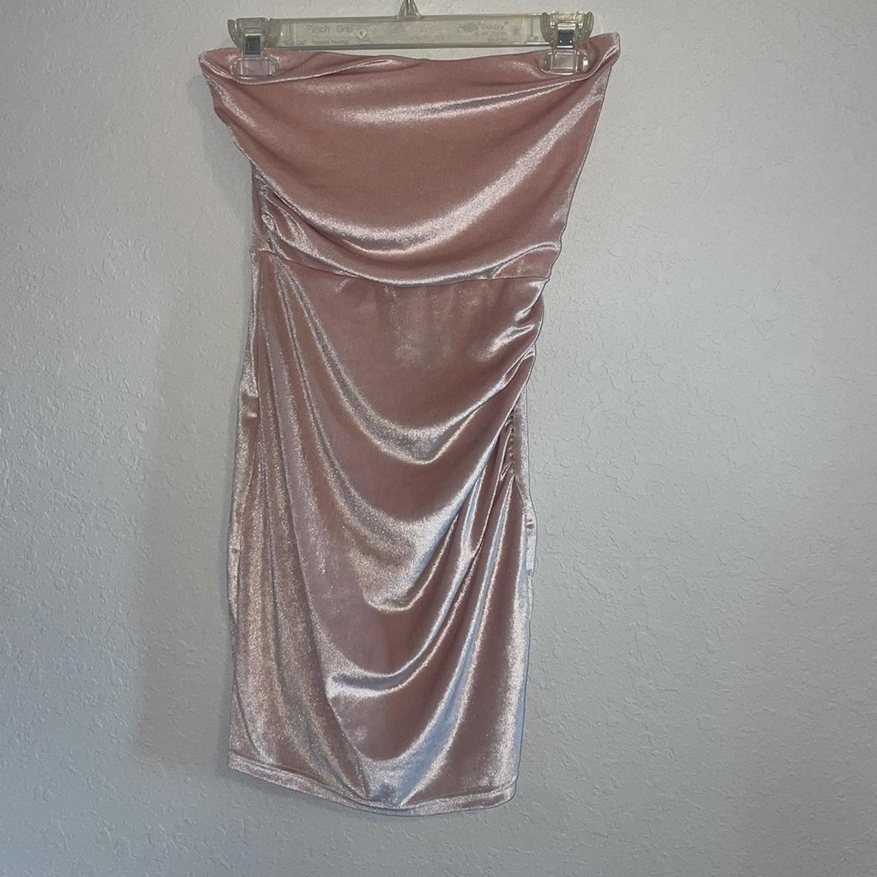 Pink velvet cocktail dress with sheer sleeves and... - Depop