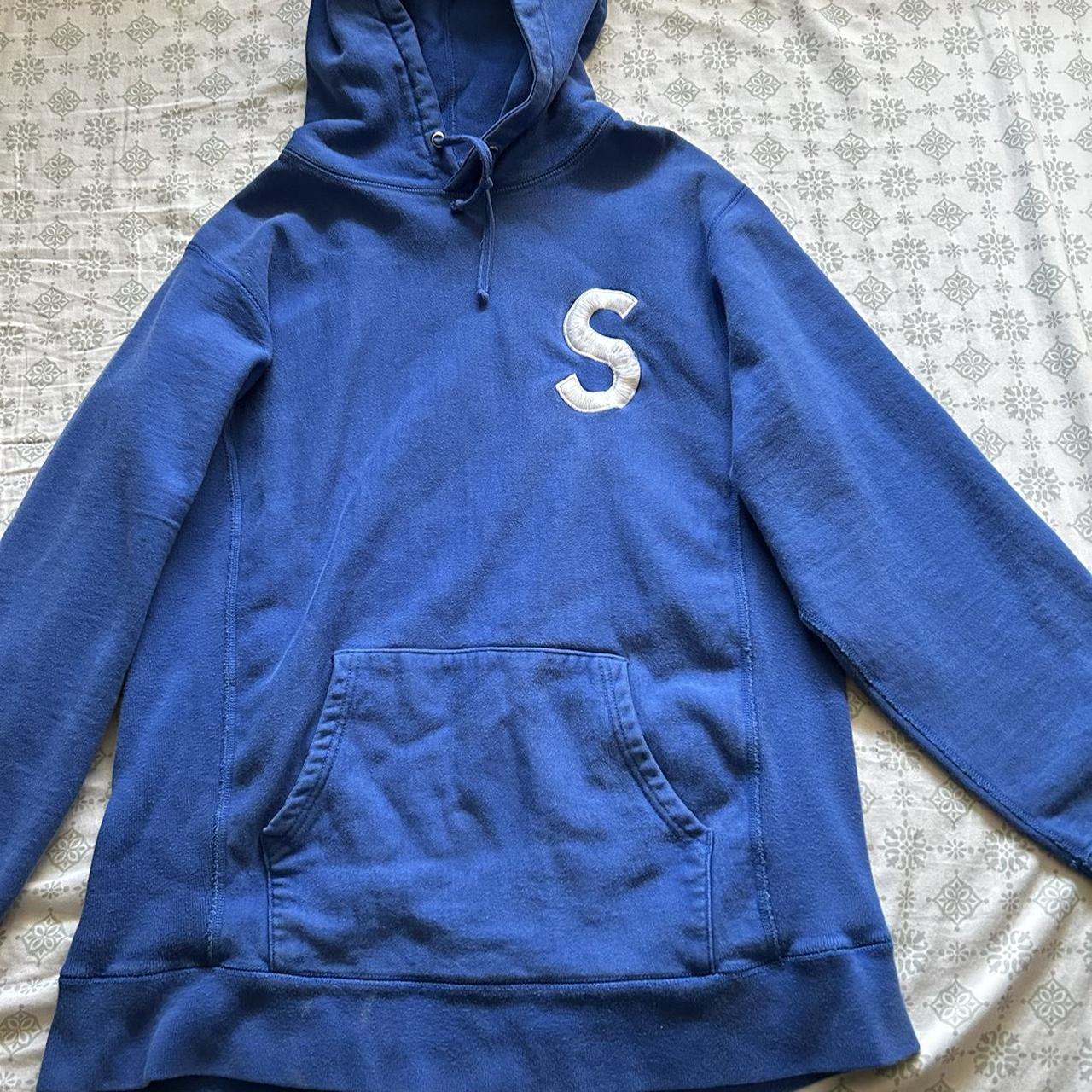 XL embroidered old blue supreme hoodie barely worn... - Depop