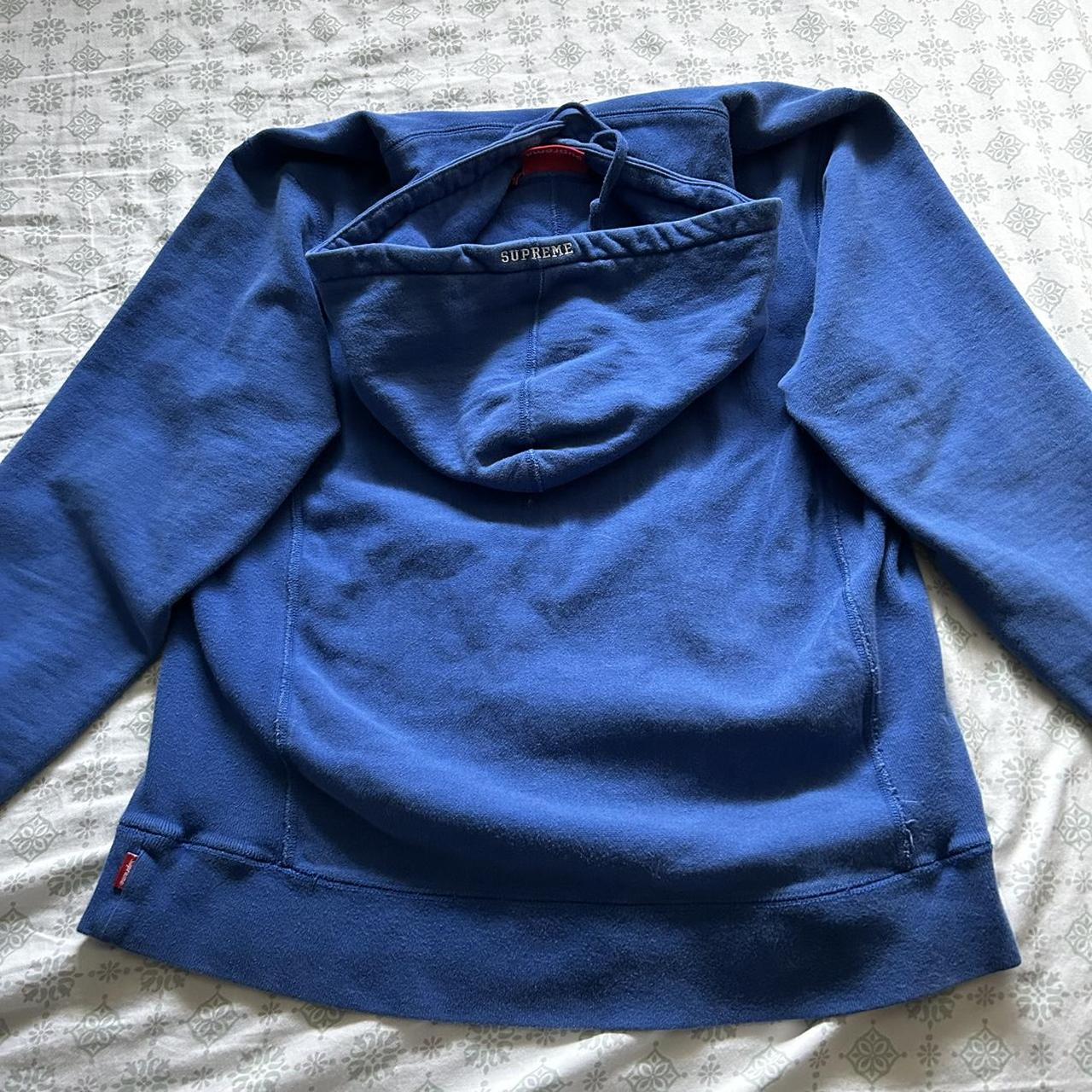 XL embroidered old blue supreme hoodie barely worn... - Depop