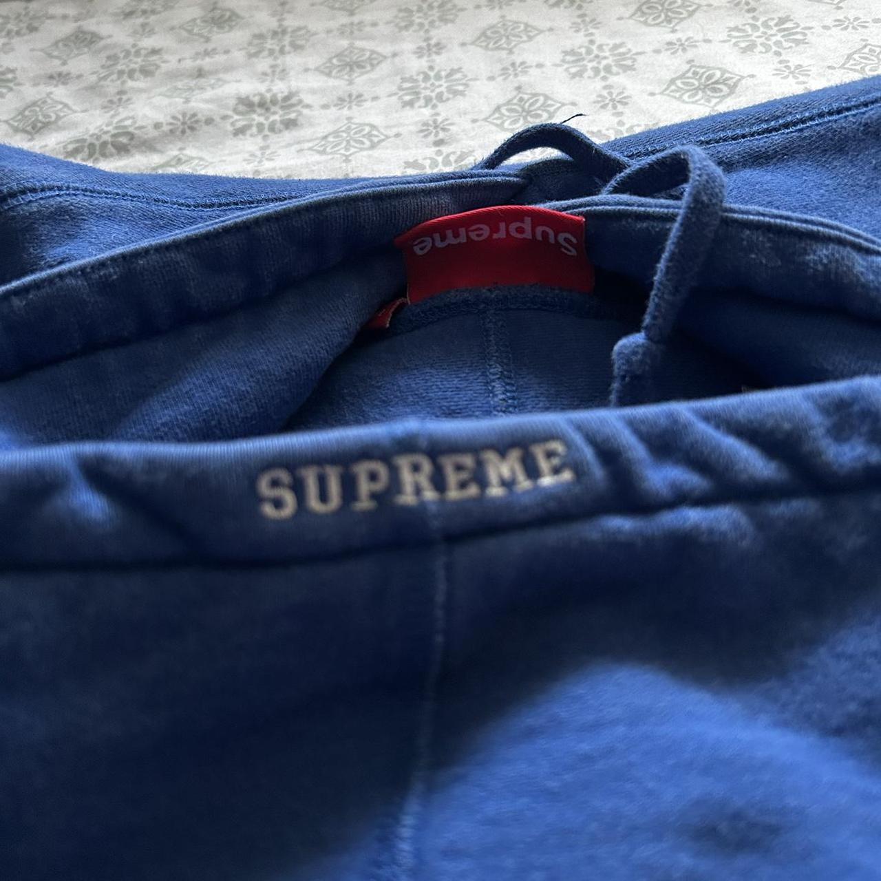 XL embroidered old blue supreme hoodie barely worn... - Depop