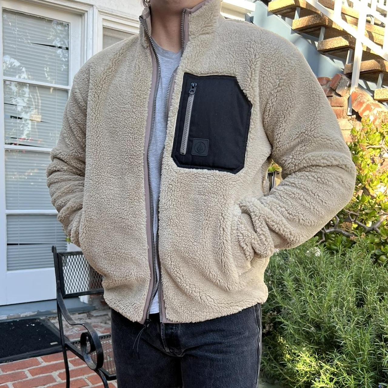 Volcom Men's Tan and Cream Jacket | Depop