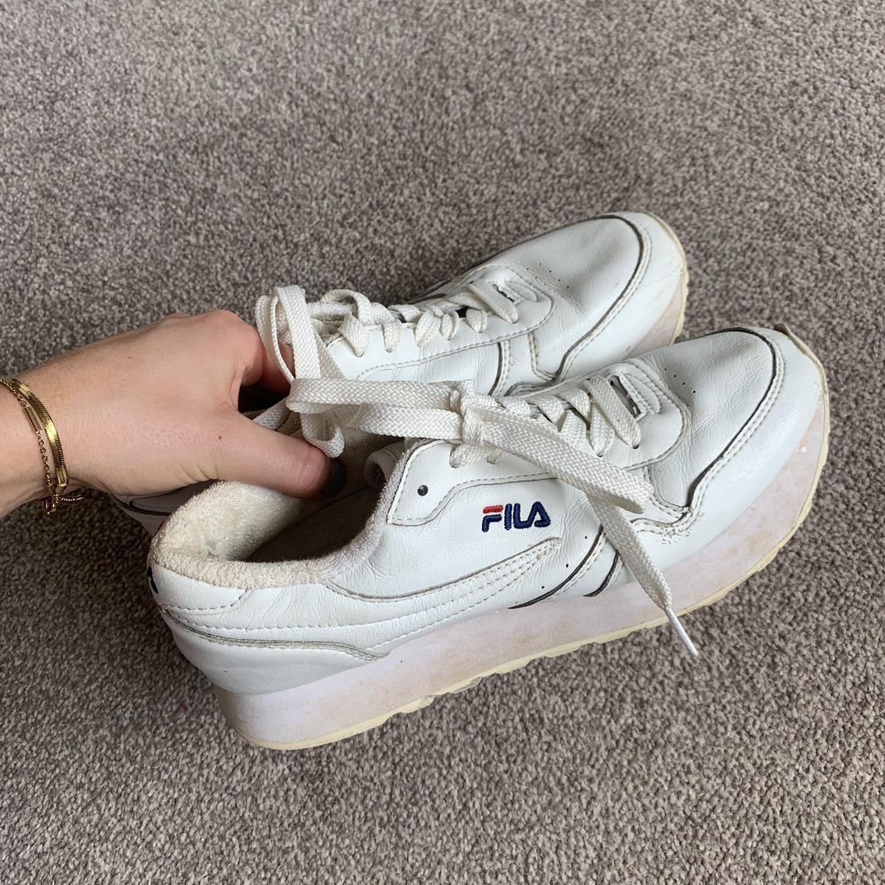 White FILA platform trainers -super cool -SIZE... - Depop